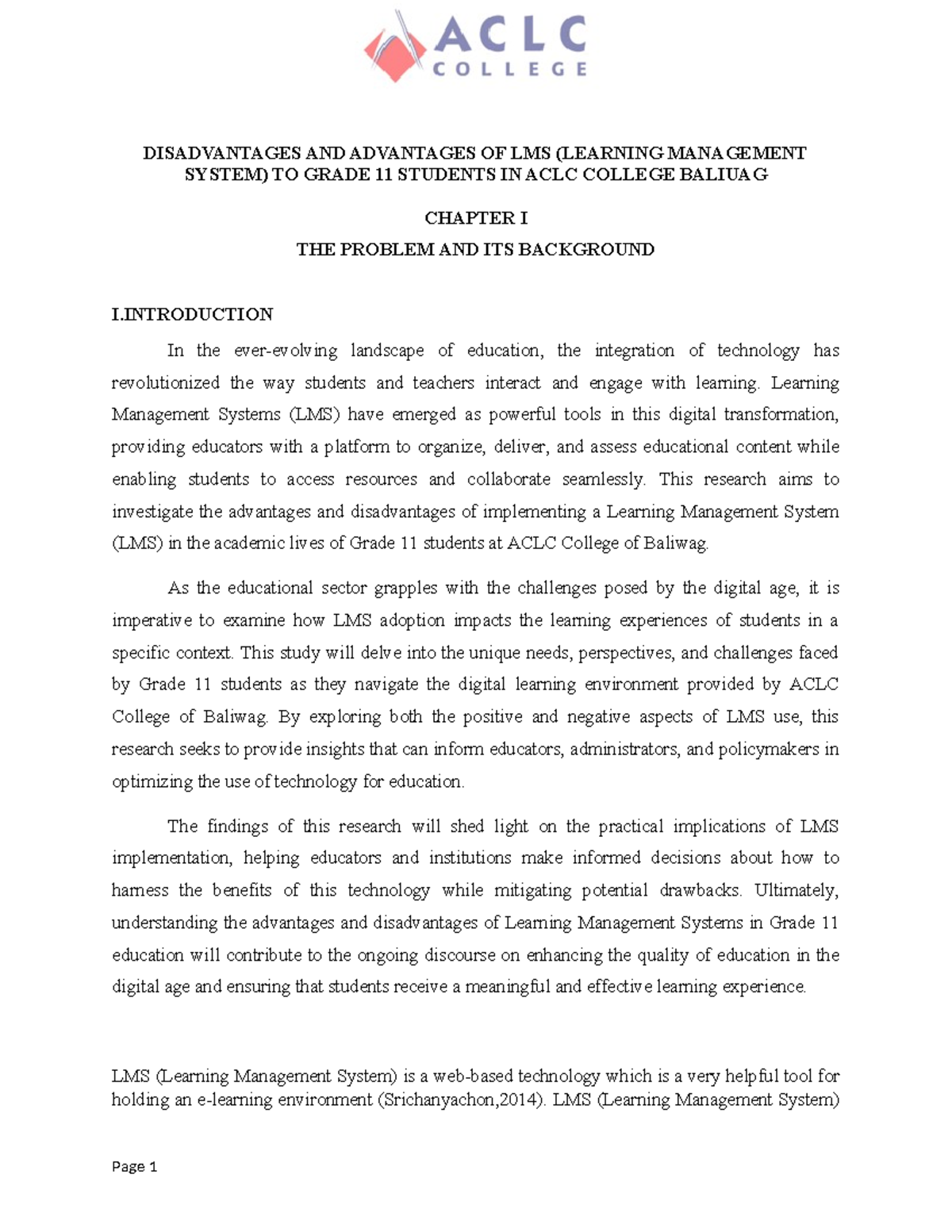 PR2-group 1-10 - SYSTEM) TO GRADE 11 STUDENTS IN ACLC COLLEGE BALIUAG ...