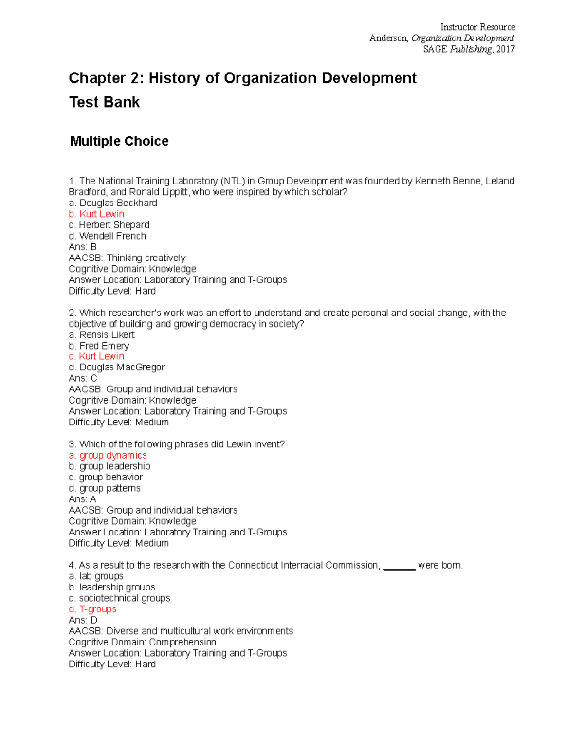 Chapter 2 Notes - Anderson, Organization Development SAGE Publishing ...