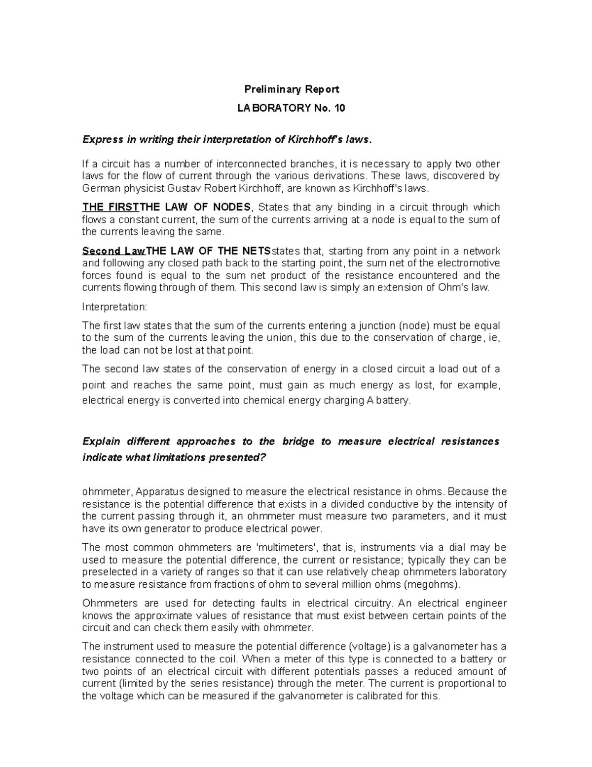 Pre-report 10 - Preliminary Report LABORATORY No. 10 Express in writing ...