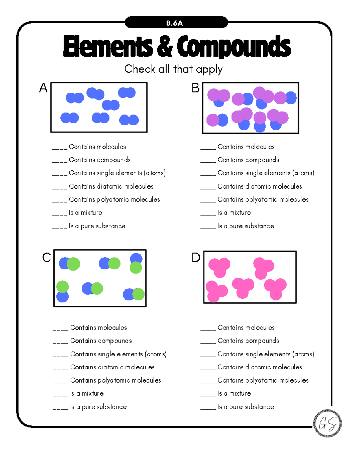 86AClassifying Matter Independent Practice Newteks-1 - ____ Contains ...