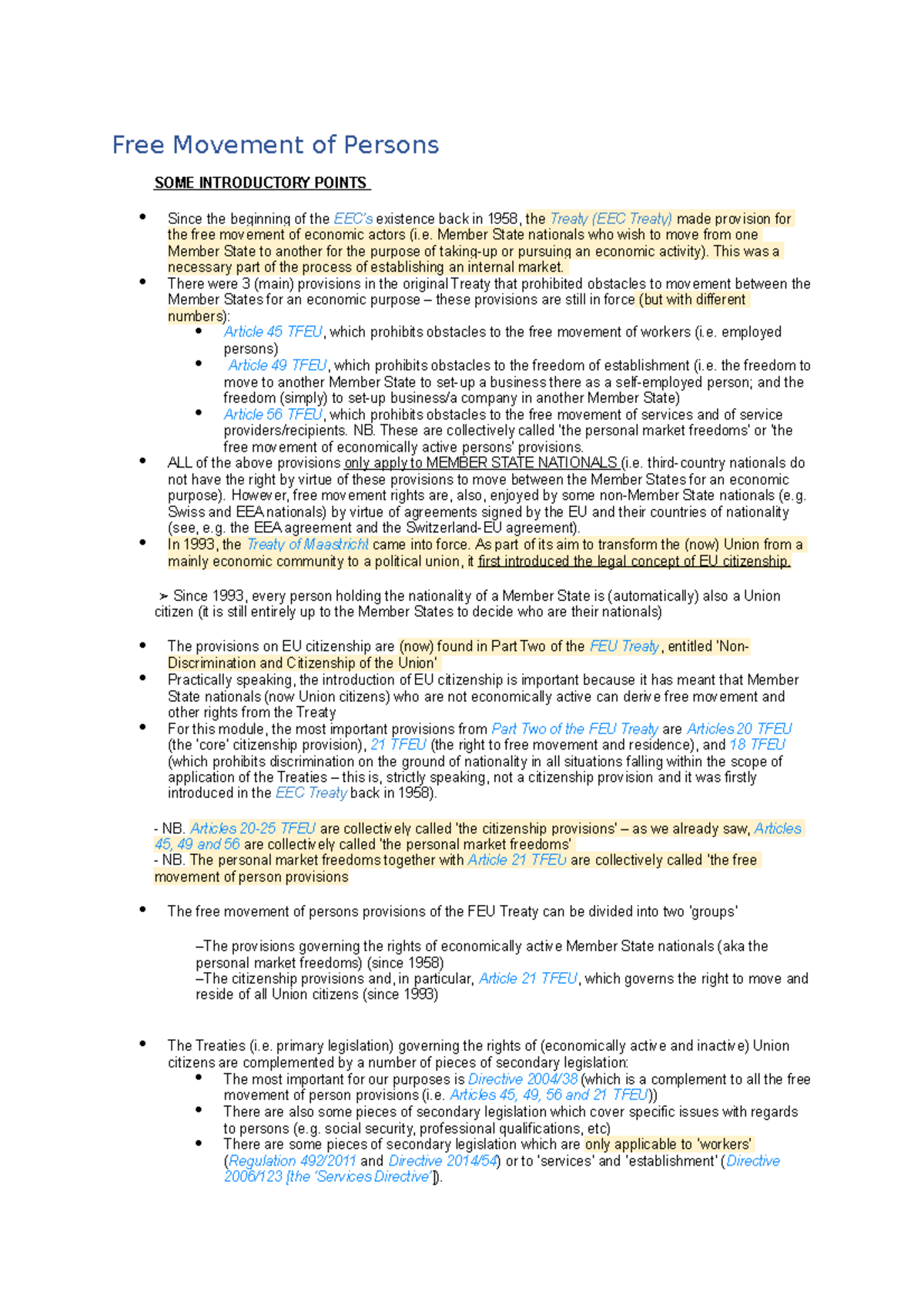 Free Movement of Persons - Free Movement of Persons ####### SOME ...