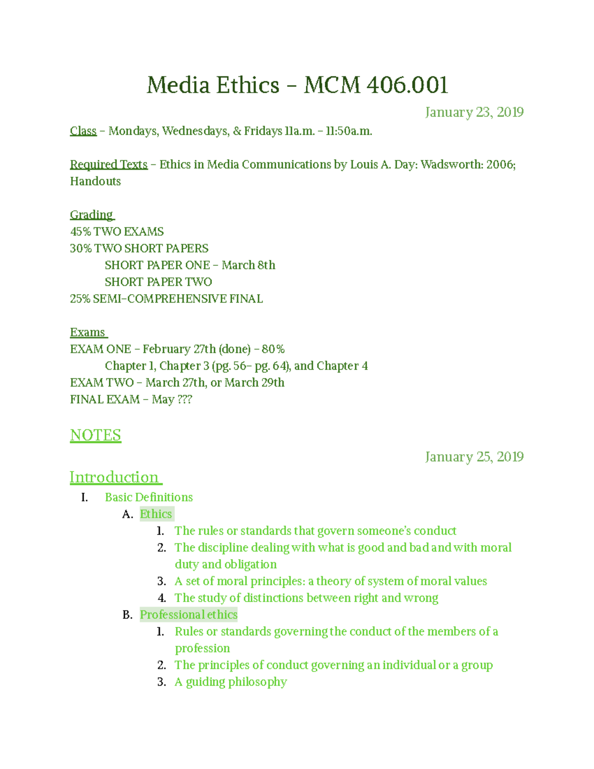 Media Ethics - Lecture notes With percentage of assignment worth ...