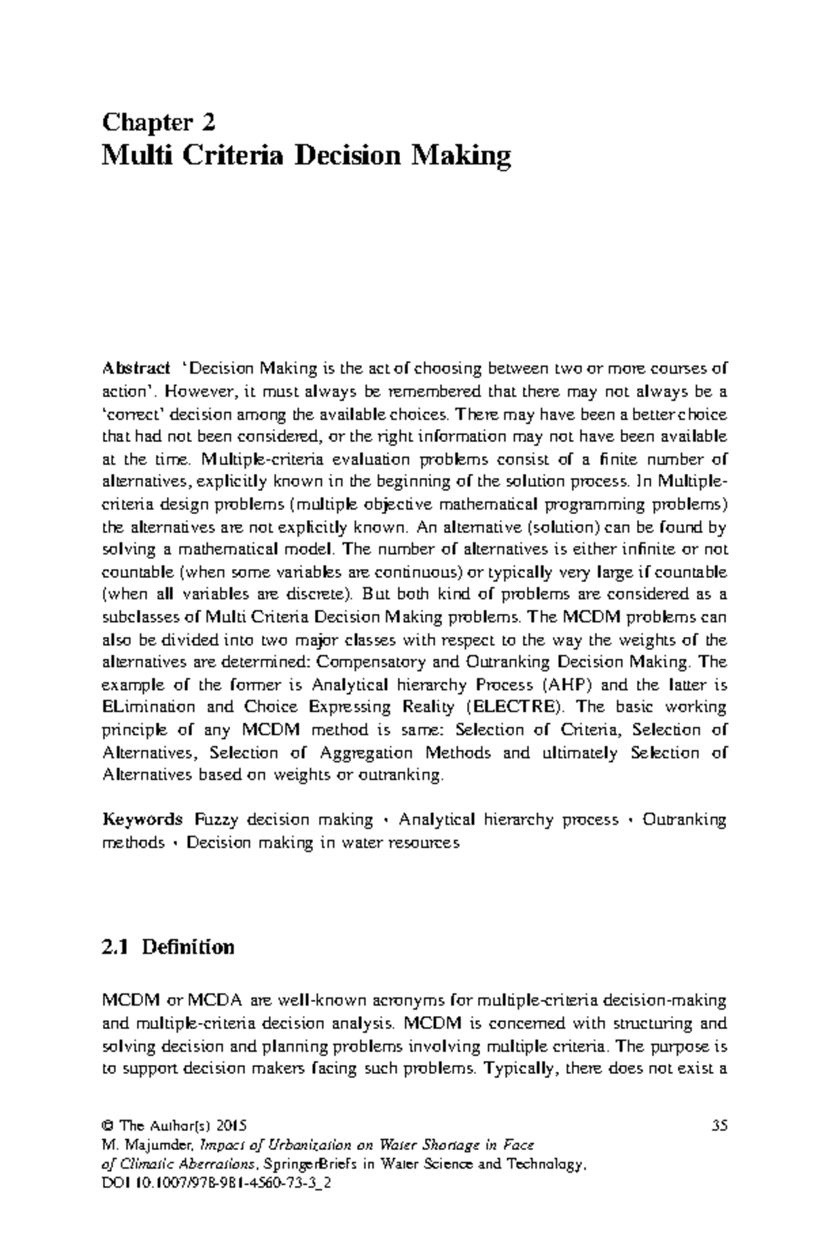 Multi Criteria Decision Making - Chapter 2 Multi Criteria Decision ...