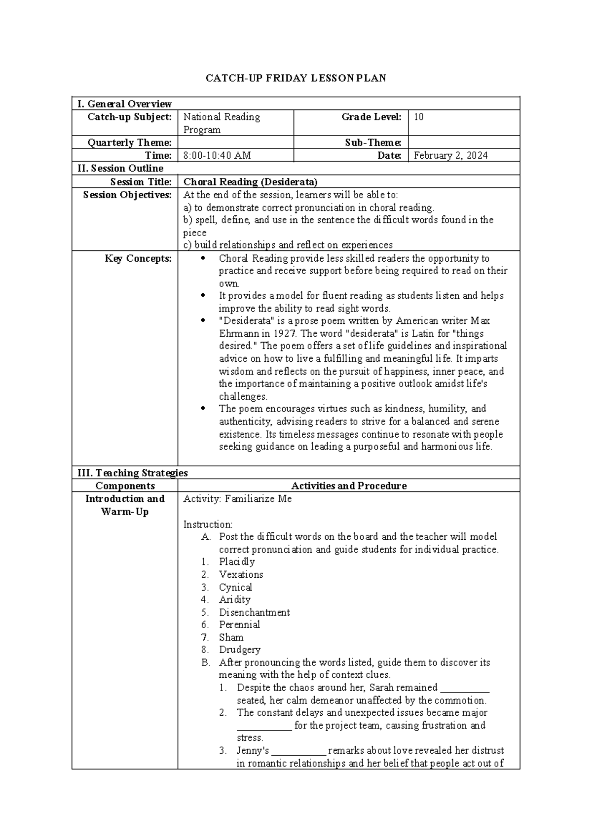 Catch-UP- Friday- Lesson-PLAN reading era - CATCH-UP FRIDAY LESSON PLAN I. General Overview ...