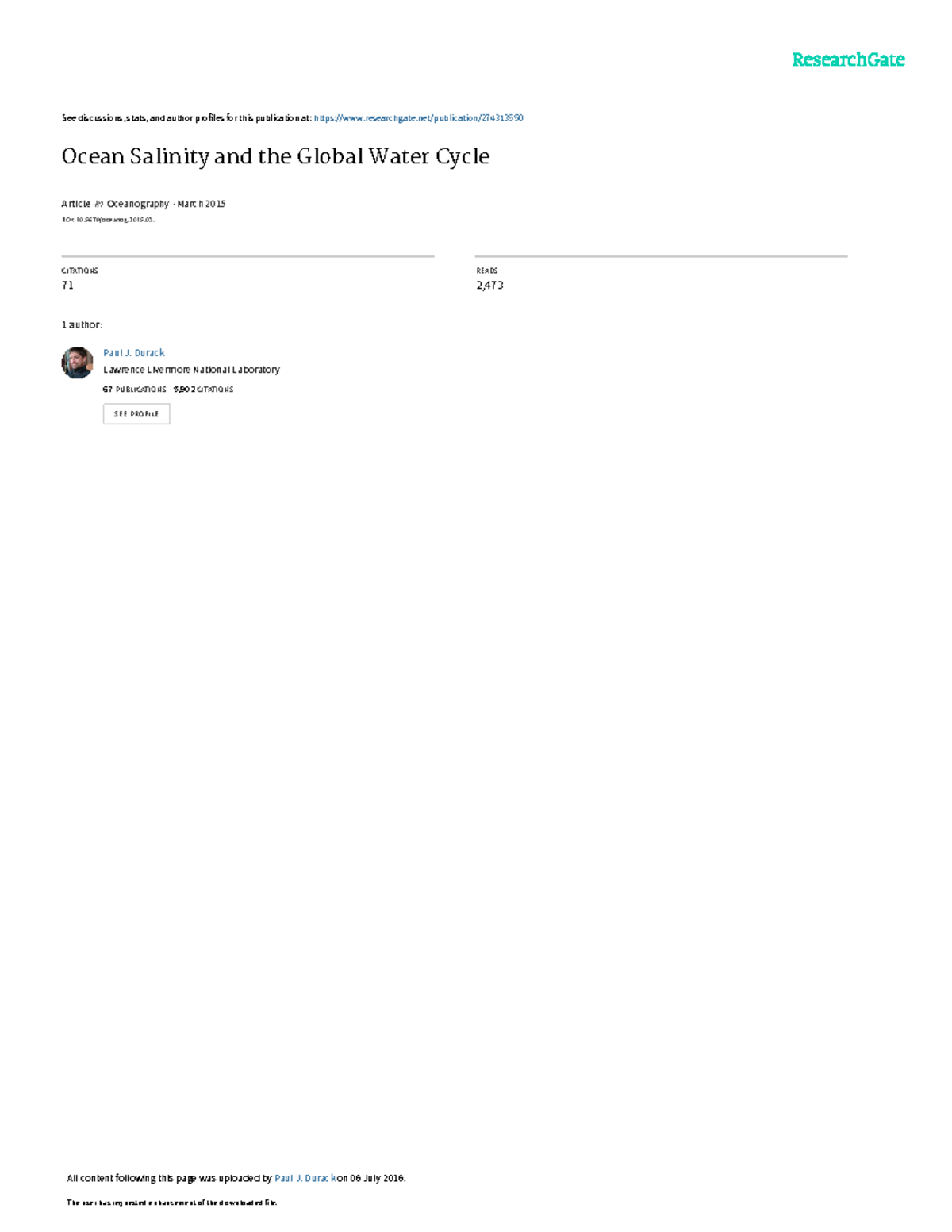 3 - Ocean Salinity AND Global Water Cycle 2015 - See discussions, stats ...