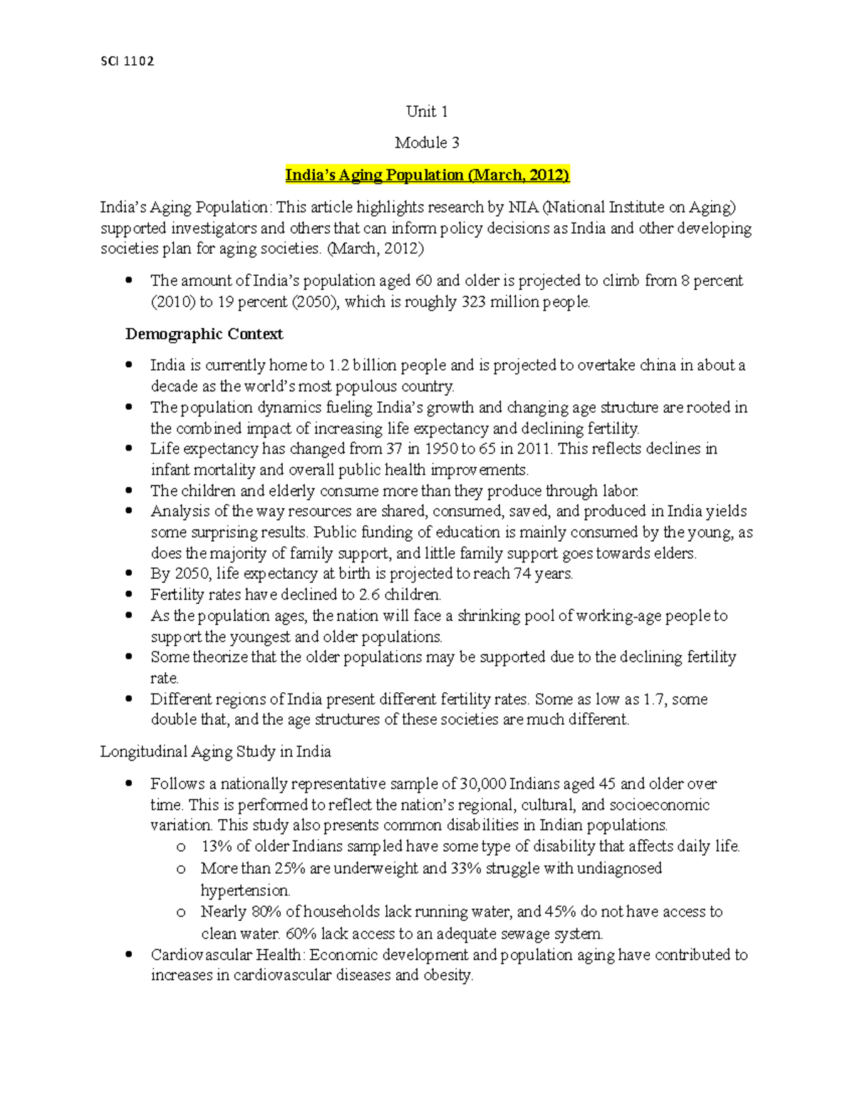 SCI 1102 Unit 1 - Lecture notes Unit 1 Module 3 - Unit 1 Module 3 India ...
