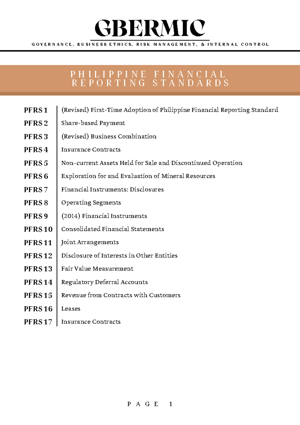 PFRS PAS ( Gbermic) - PFRS AND PAS - GBERMIC P A G E 1 PFRS 1 PFRS 2 ...