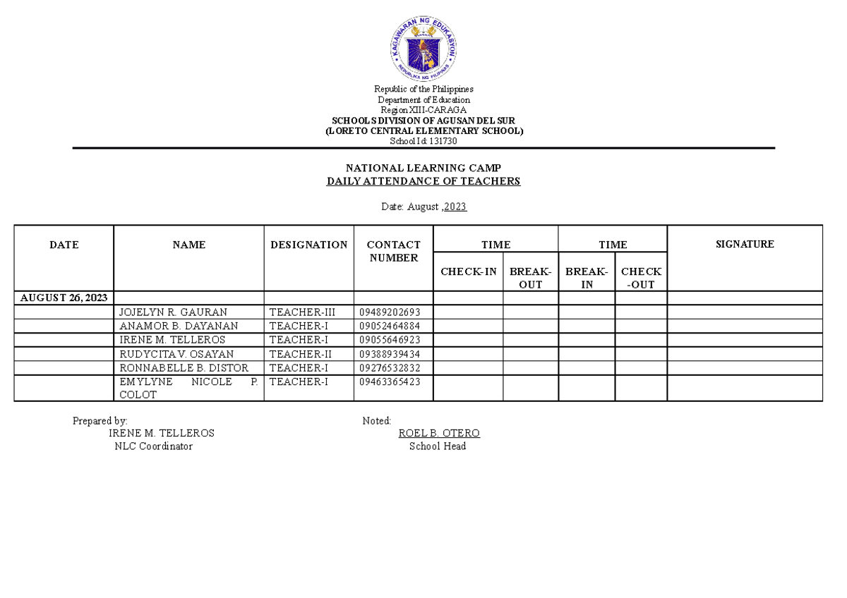 BE-Form-4 - ATTENDANCE - Republic of the Philippines Department of ...