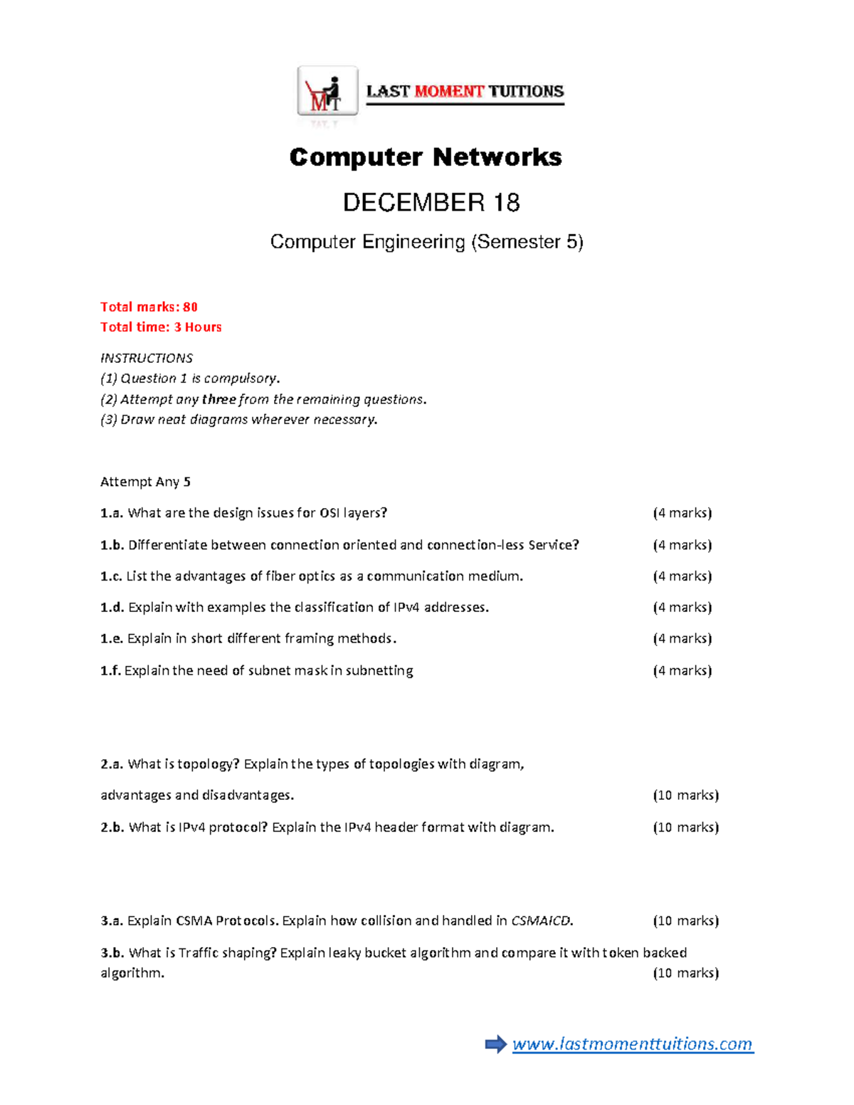 CN All Past Year Papers Comps - lastmomenttuitions Computer Networks ...