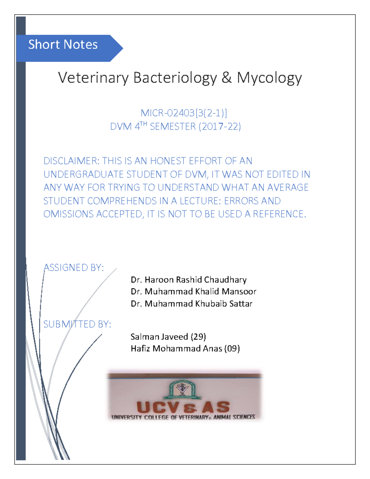 Short Notes OF Veterinary Bacteriology & Mycology - Short Notes MICR ...
