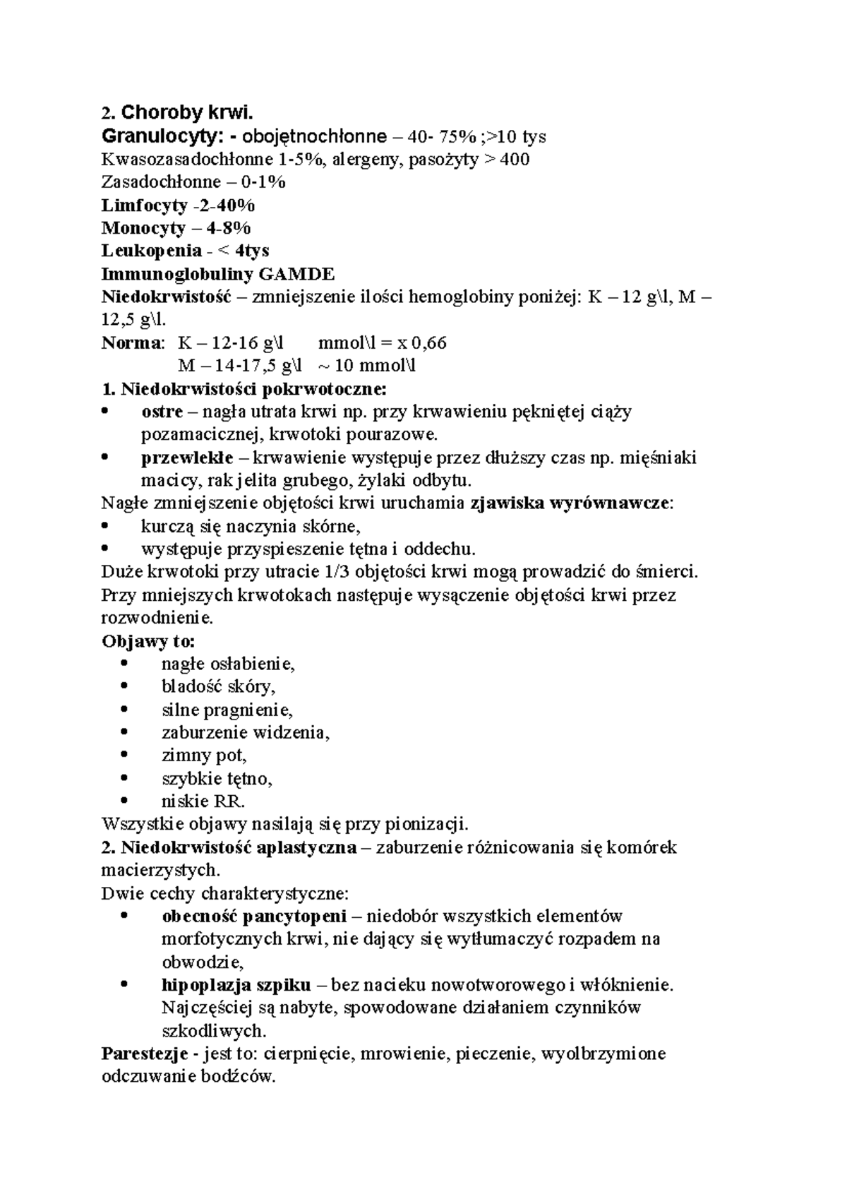 6. Choroby krwi - Notatki z wykładu 6 - 2. Choroby krwi. Granulocyty ...
