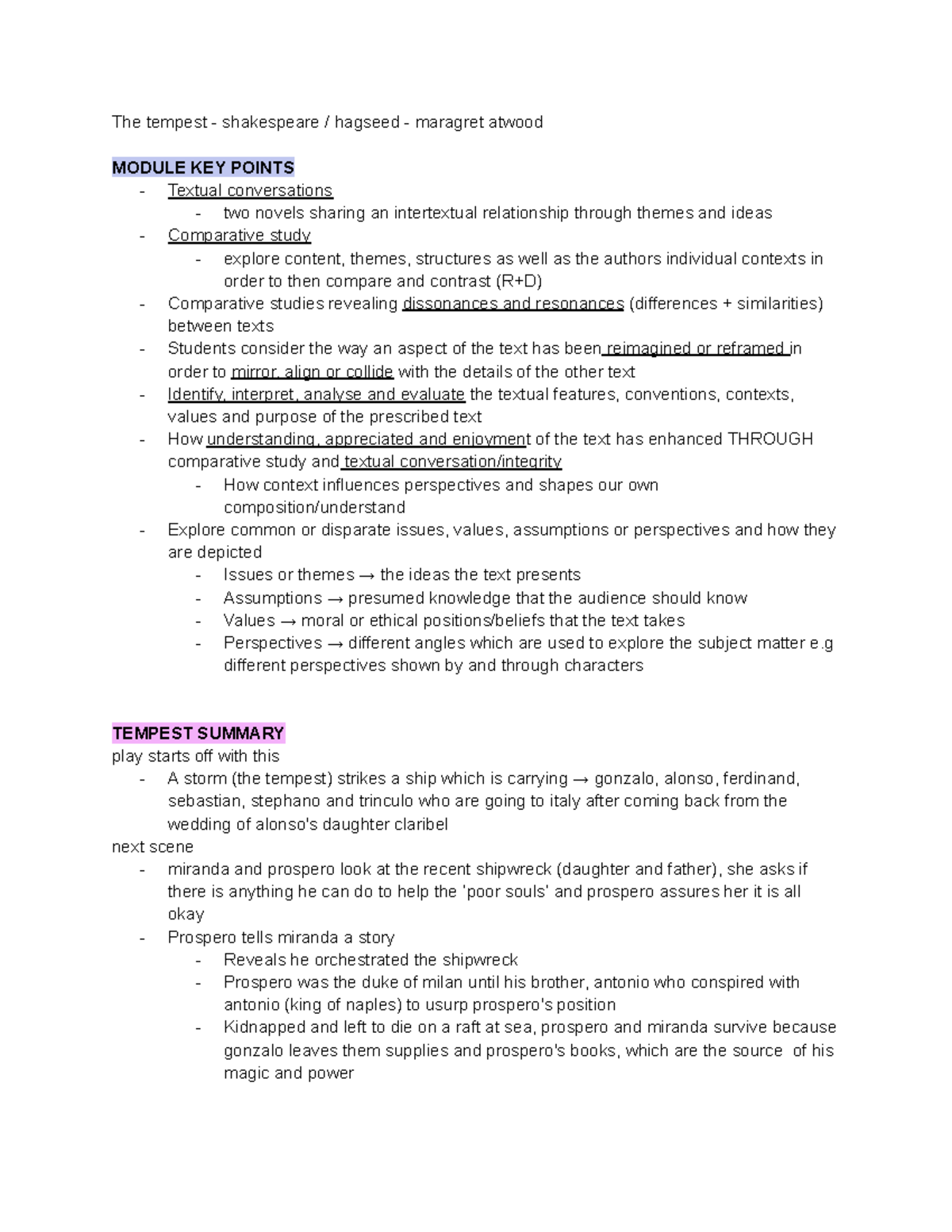 module a english adv study guide - The tempest - shakespeare / hagseed ...