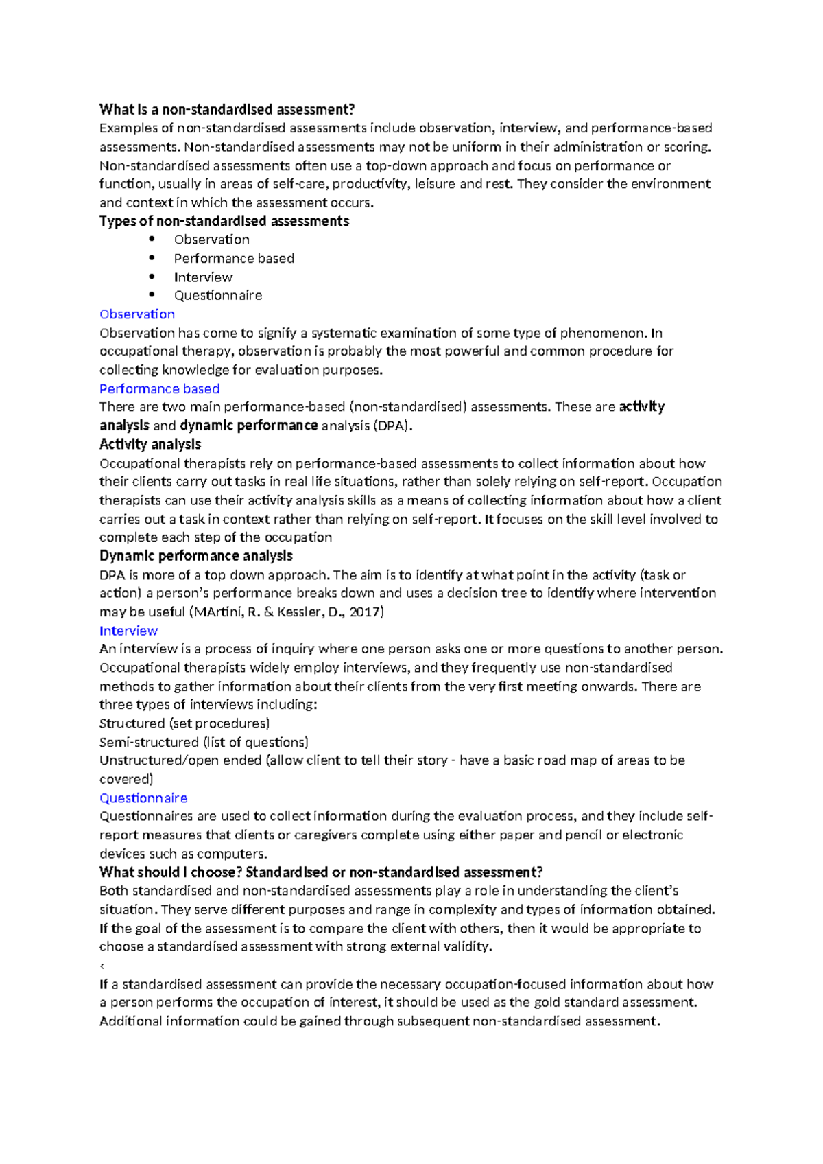 Types of assessments - OCC220 - What is a non-standardised assessment ...