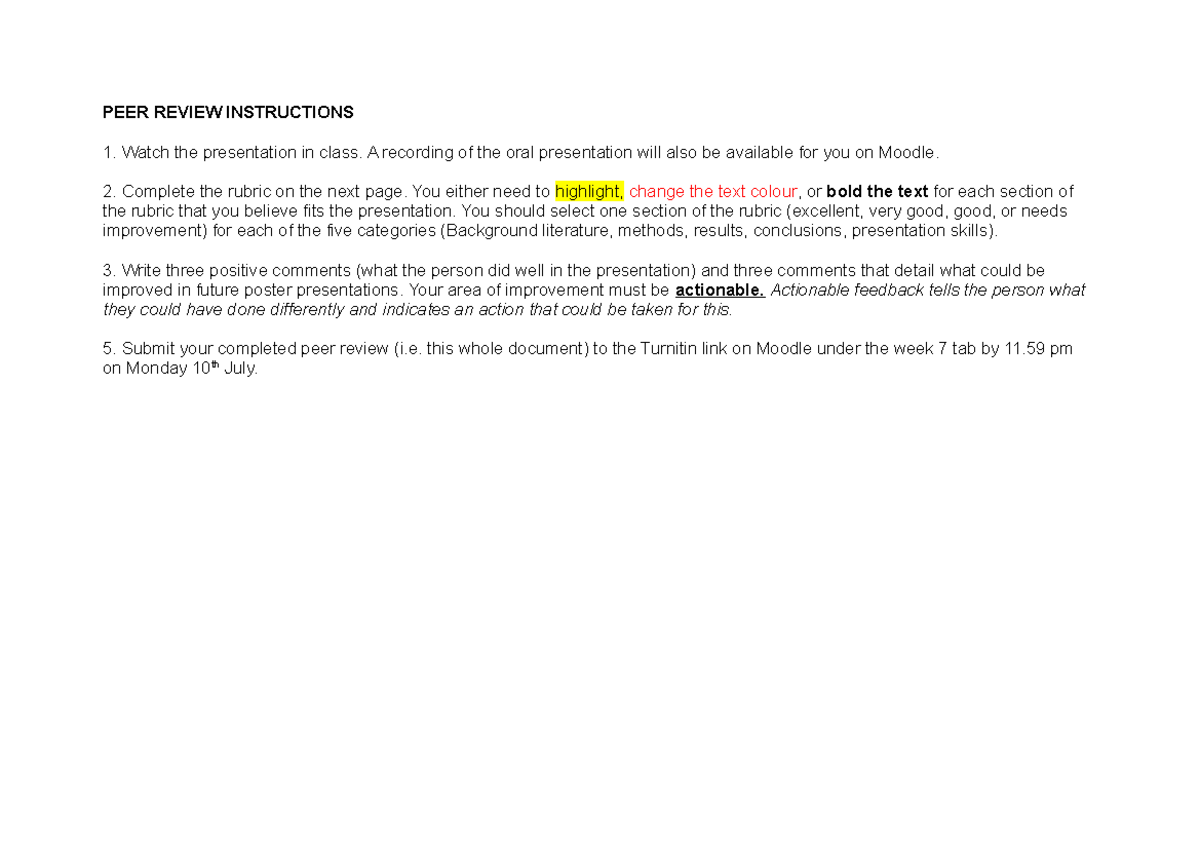 2023 Oral presentation - Peer Feedback Criteria and Comments - PSYC3051 ...