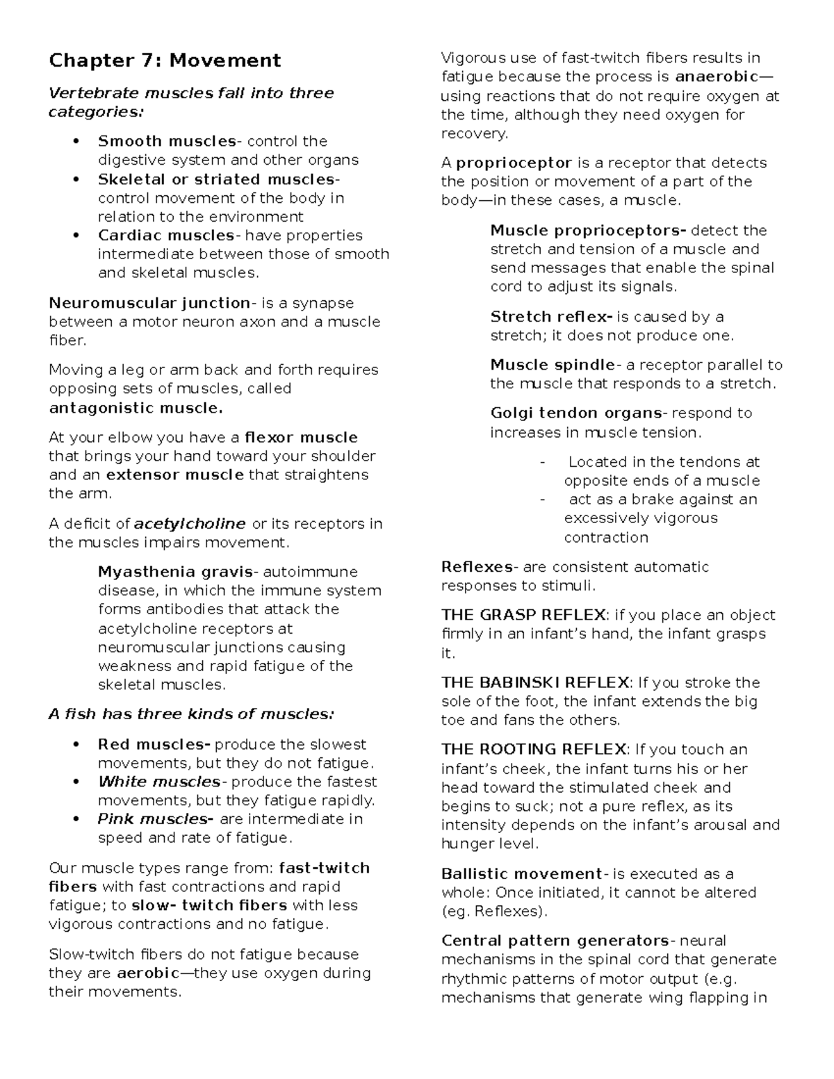 Physio Psych Chapter 8 - Chapter 7: Movement Vertebrate muscles fall ...