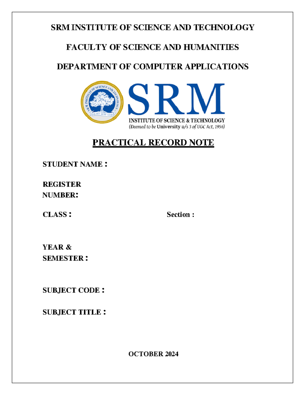 Java Record Work Practical Questions Srm Institute Of Science And Technology Faculty Of