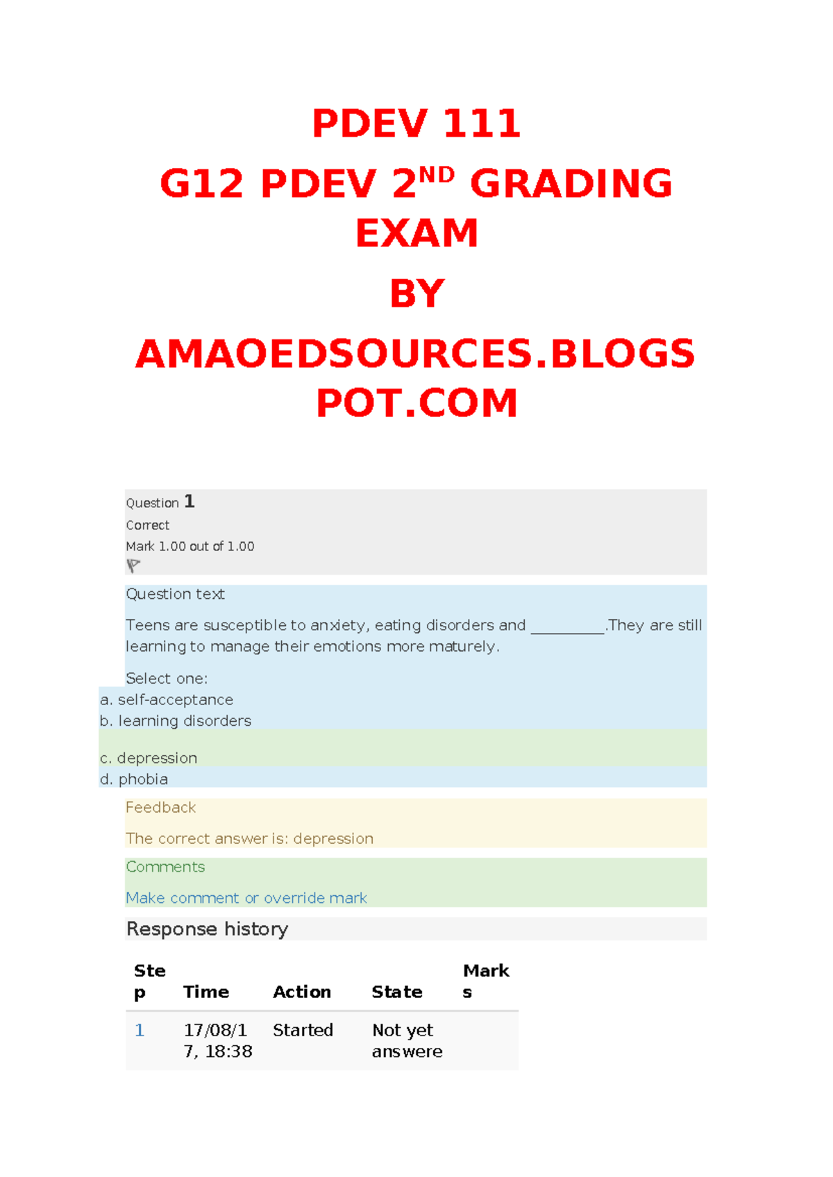 PDEV 111 2ND Grading EXAM { Amaoedsources - PDEV 111 G12 PDEV 2 ND GRADING EXAM BY AMAOEDSOURCES ...