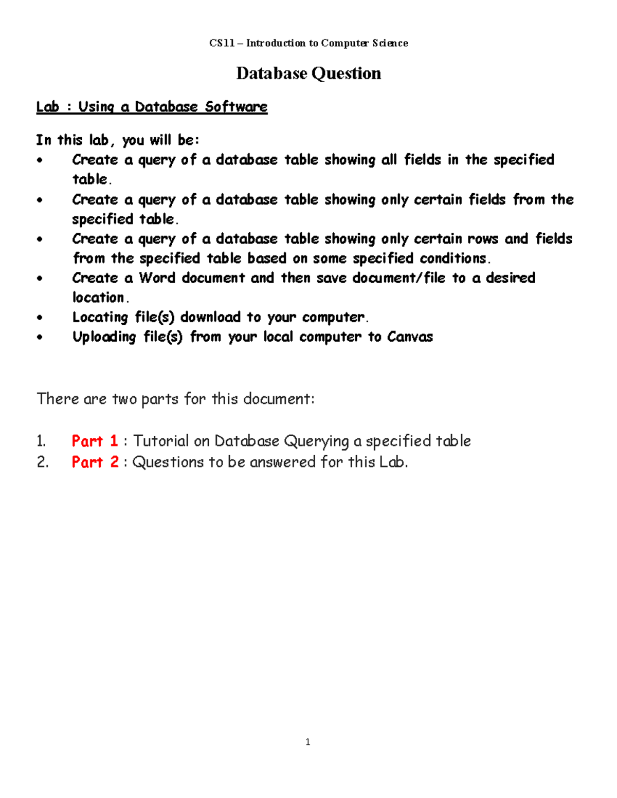 Task Database Na Cs11 Introduction To Computer Science Database Question Lab Using A