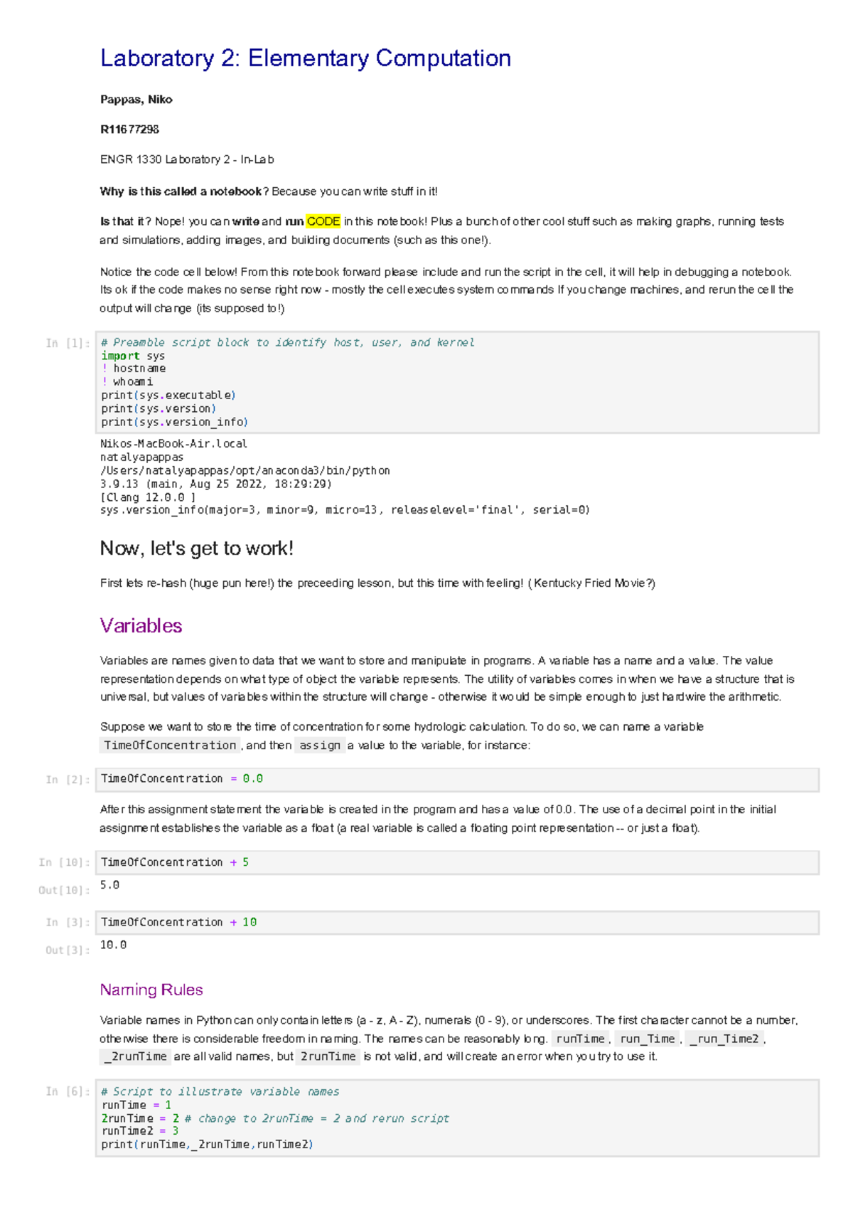 Lab02 - Lab 2 - Laboratory 2: Elementary Computation Pappas, Niko R ENGR 1330 Laboratory 2 - In ...