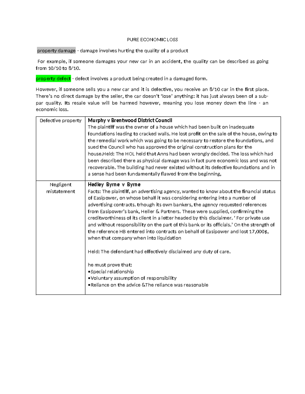 PURE Economic LOSS - PURE ECONOMIC LOSS property damage - damage ...