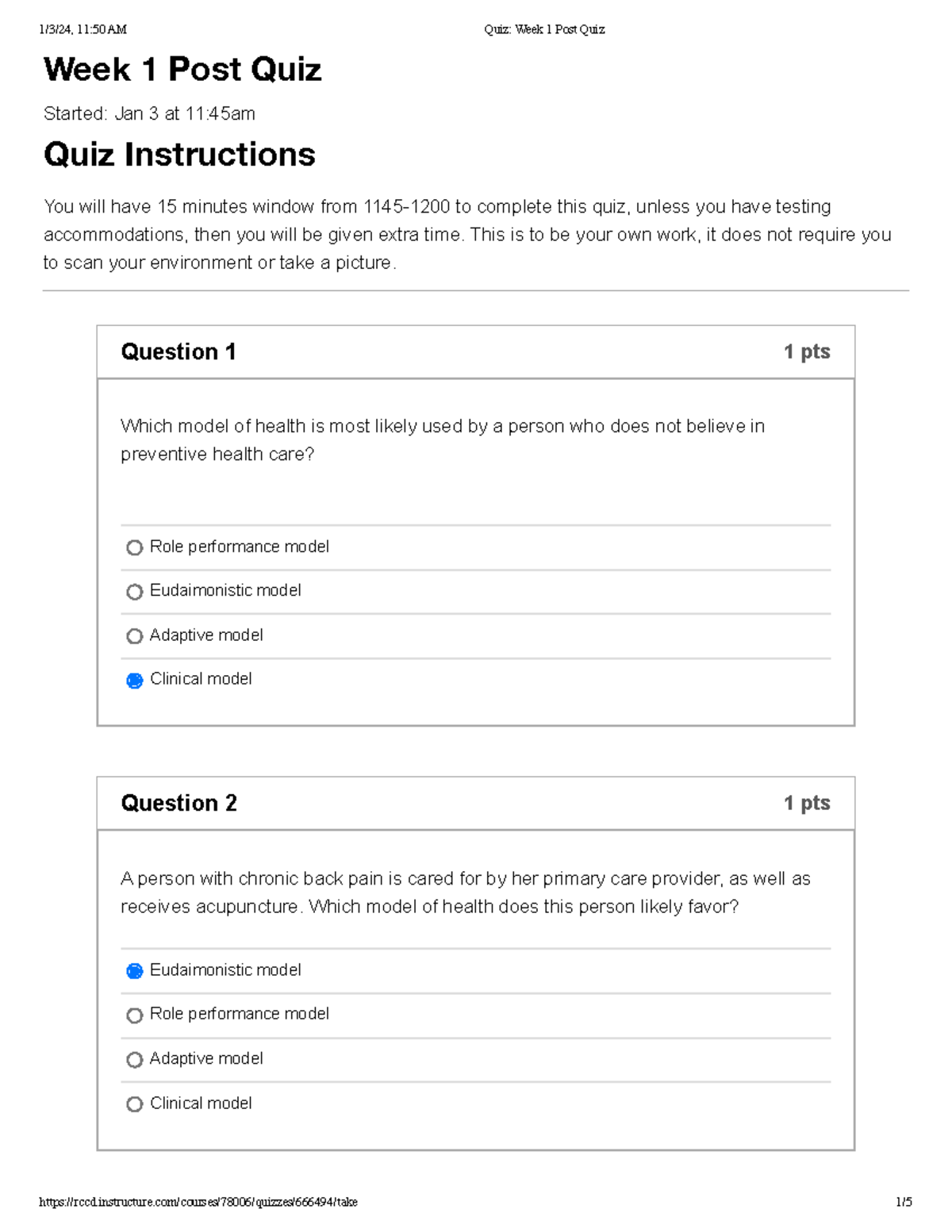 Practice for Week One - Week 1 Post Quiz Started: Jan 3 at 11:45am Quiz ...