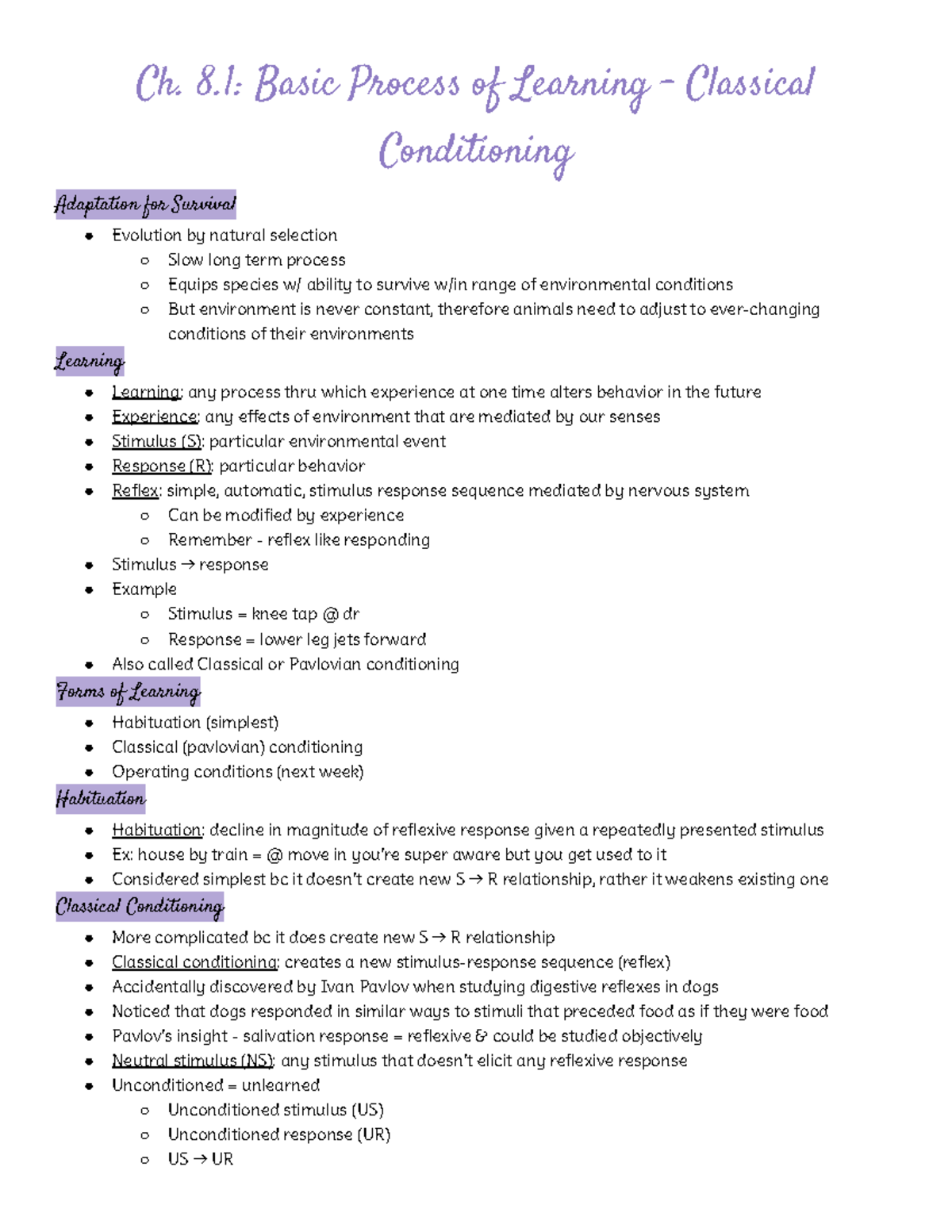 Ch. 8.1: Basic Process of Learning - Classical Conditioning - Ch. 8: Basic Process of Learning ...