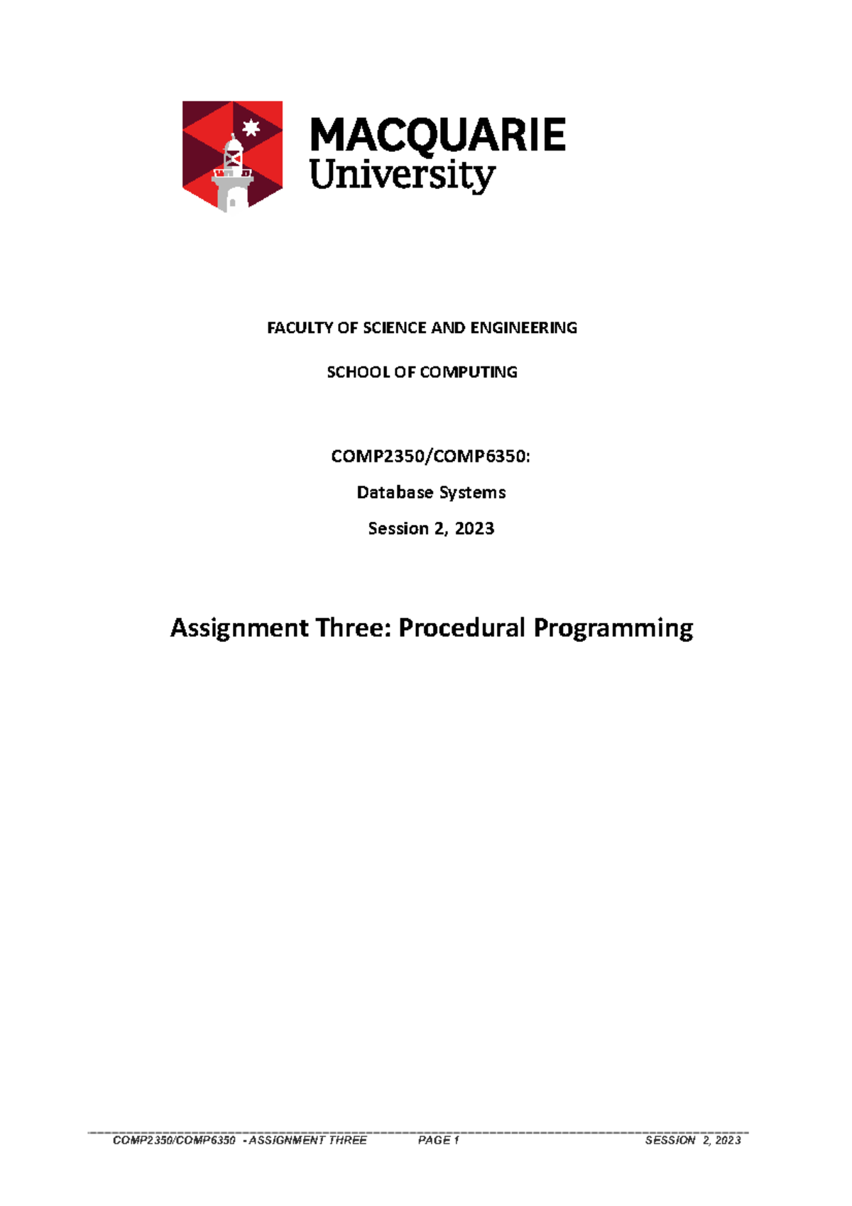 COMP2350 S2 2023 Assignment 3 Specification v5.3 (typo Corrected and note to BR6) - COMP 2350 ...