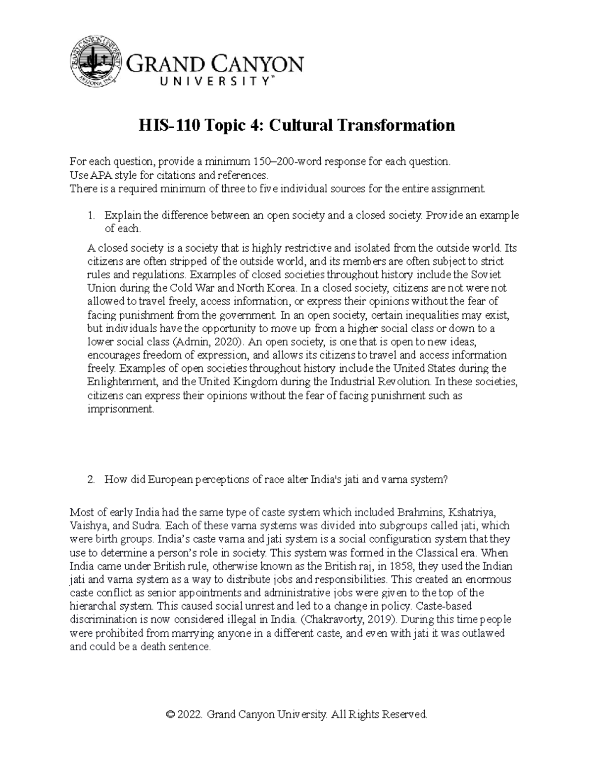 HIS 110 RS T4Cultural Transformation - HIS-110 Topic 4: Cultural ...