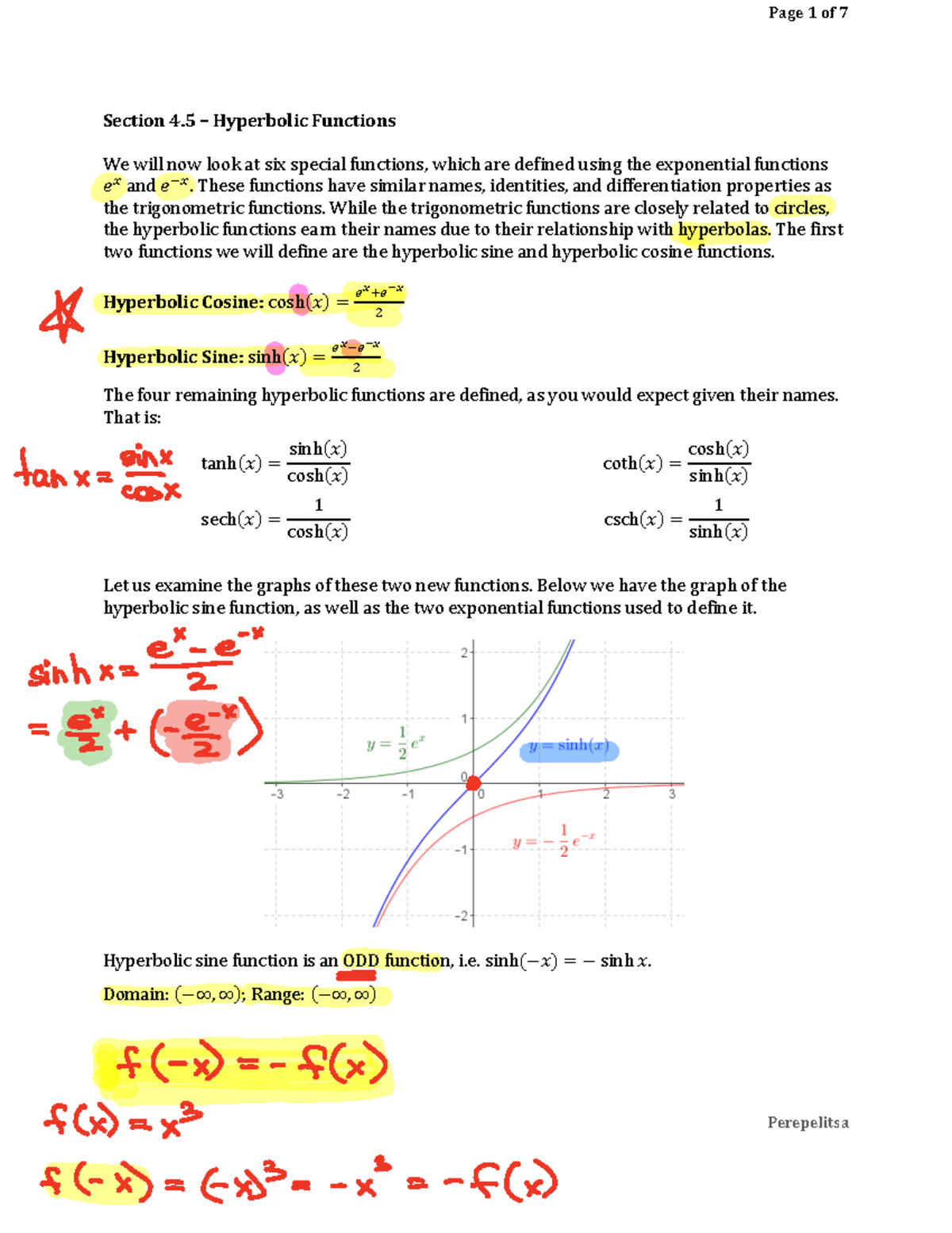 1431S45 notes - Section 4 – Hyperbolic Functions We will now look at ...