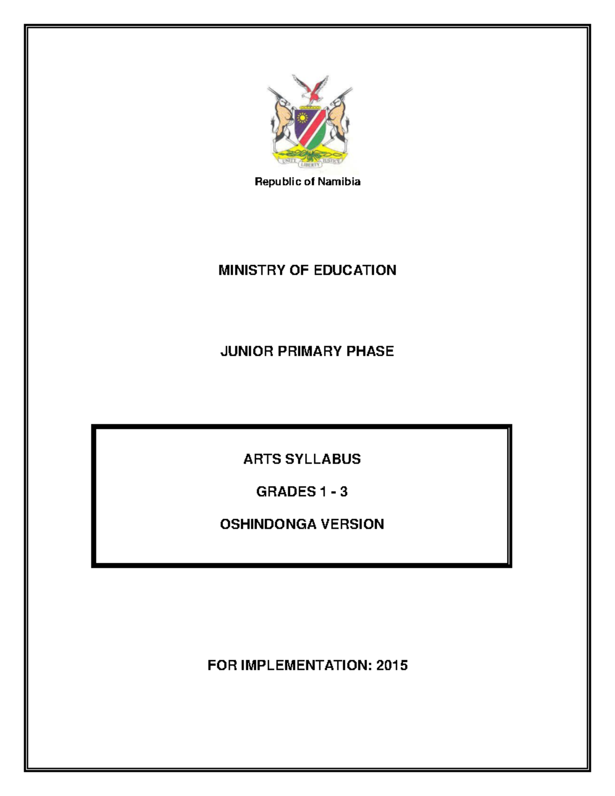 JP Syllabuses Arts Oshindonga Mar Republic Of Namibia MINISTRY OF 