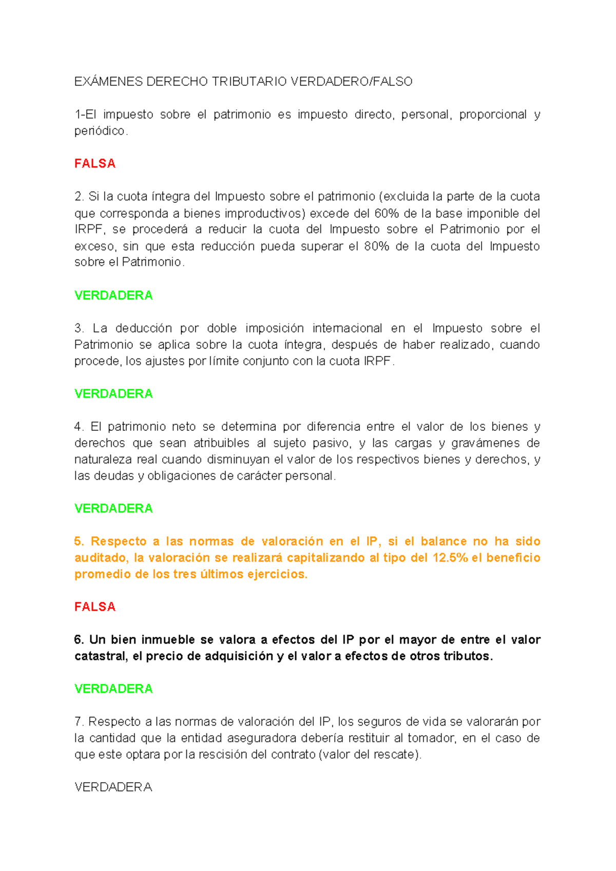 TRIBUTARIO PREGUNTAS CON RESPUESTA RECOPILACION - EXÁMENES DERECHO TRIBUTARIO VERDADERO/FALSO 1 ...