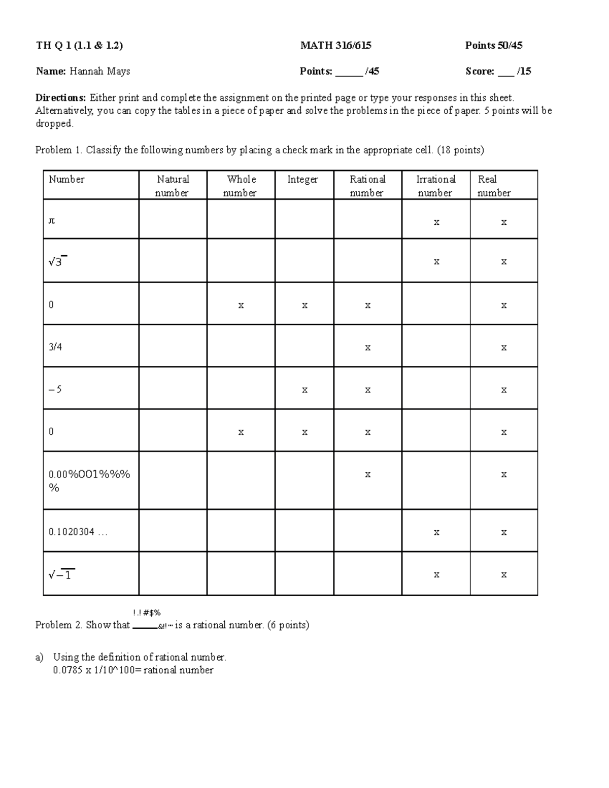 TH Q 1 (1.1 & 1.2, 316, Fall 23)-1 - TH Q 1 (1 & 1) MATH 316/615 Points ...