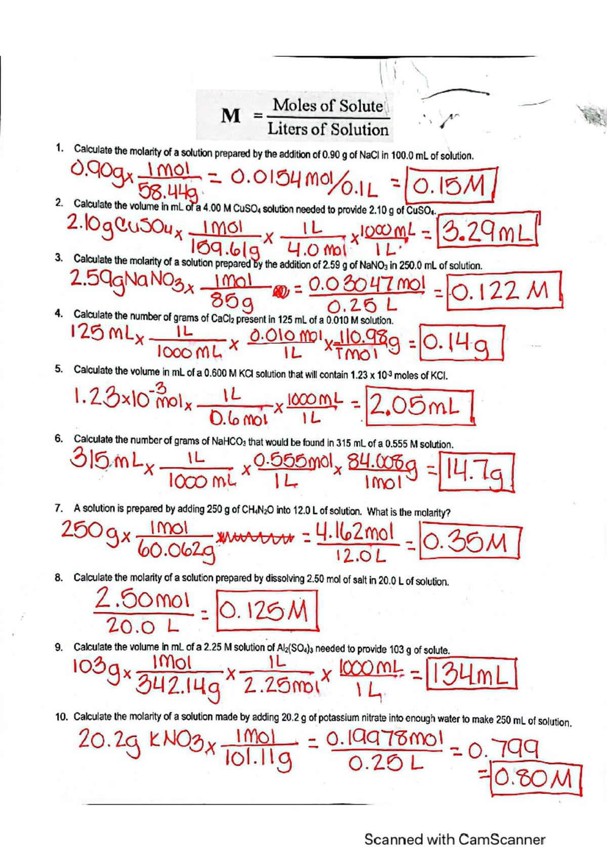 Molarity+and+solubility+KEY - Studocu