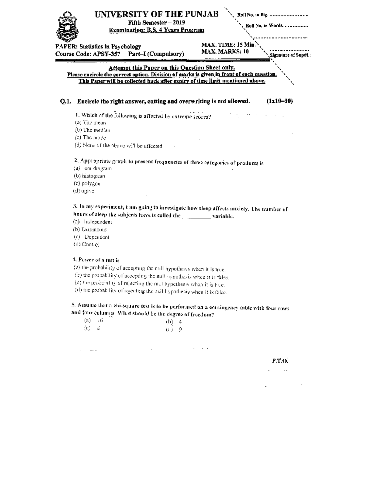 P2019 APSY-357 - Past papers for bs semester 5 ,course APSY 357 Part 1 ...
