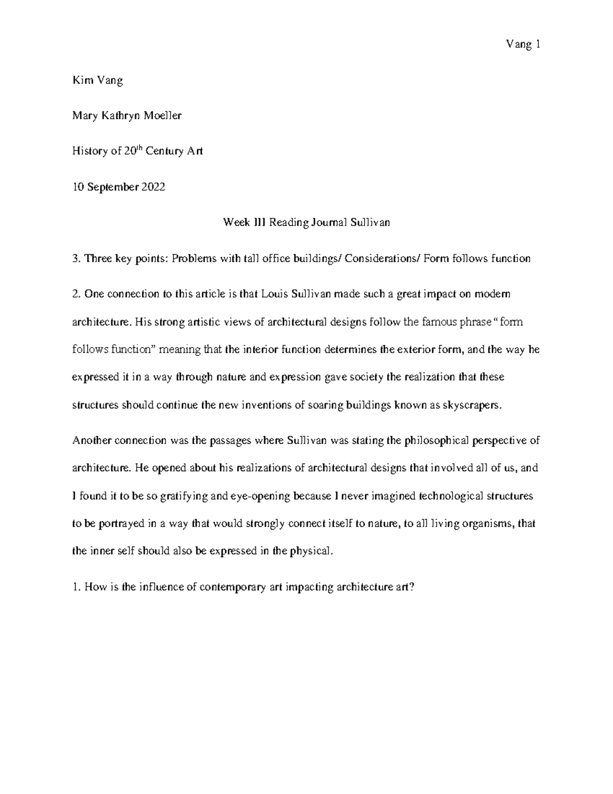 Week III Reading Journal Sullivan - Three key points: Problems with ...