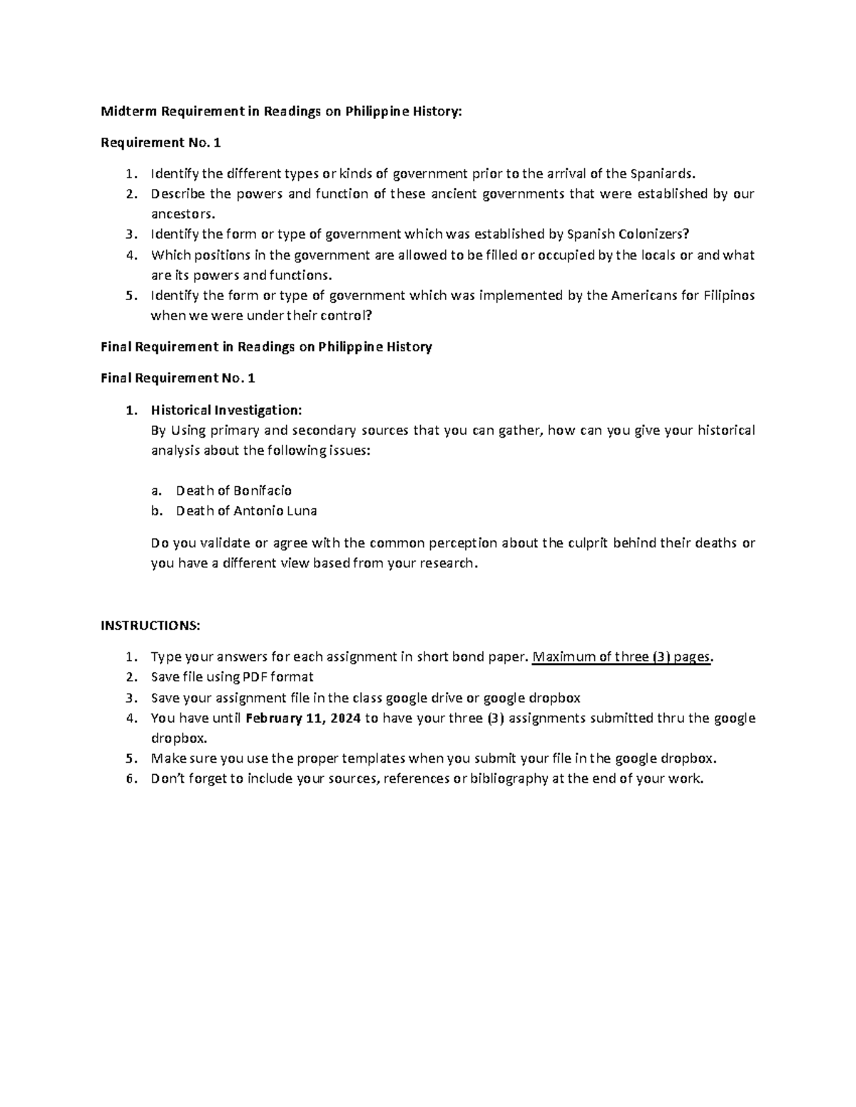 Requirements in Readings on Philippine History Updated - Midterm ...