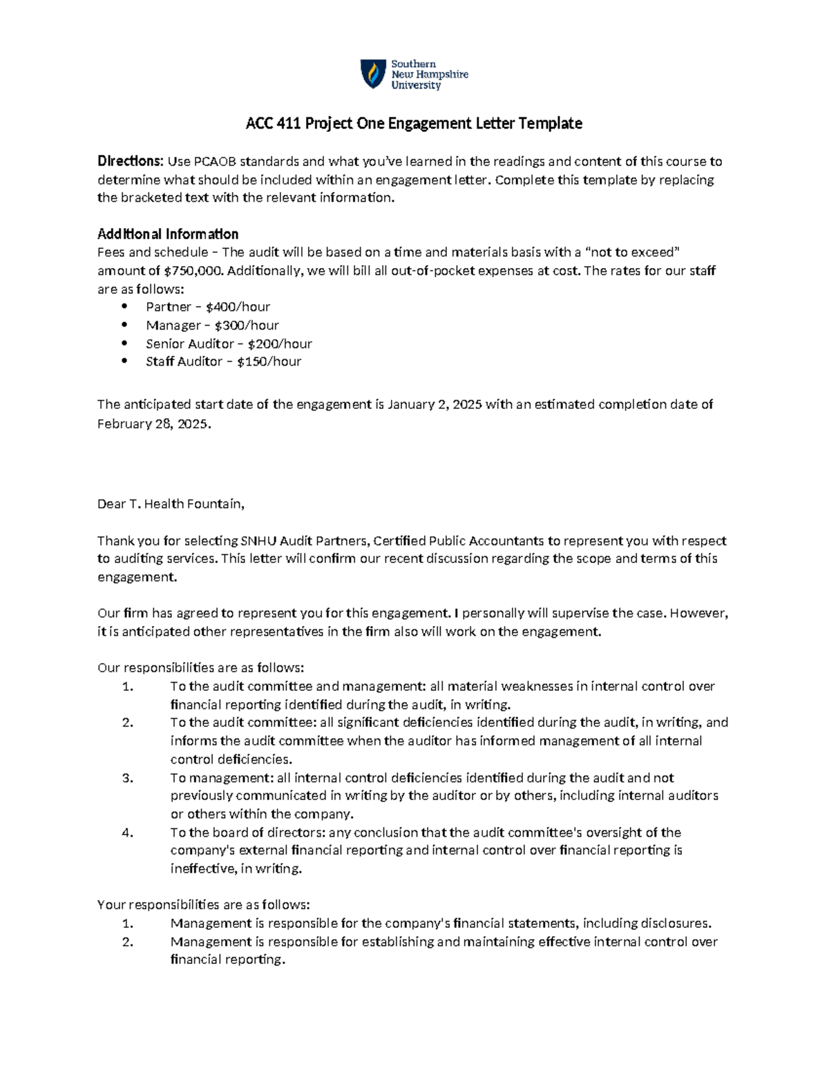 ACC 411 Project One Engagement Letter - Complete this template by ...