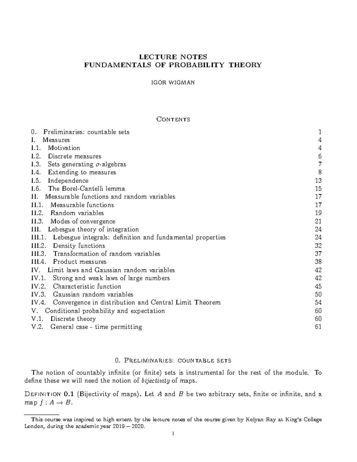 Fundamentals of Probability Theory Lecture Notes - LECTURE NOTES ... Fundamentals of Probability Theory Lecture Notes - LECTURE NOTES ...