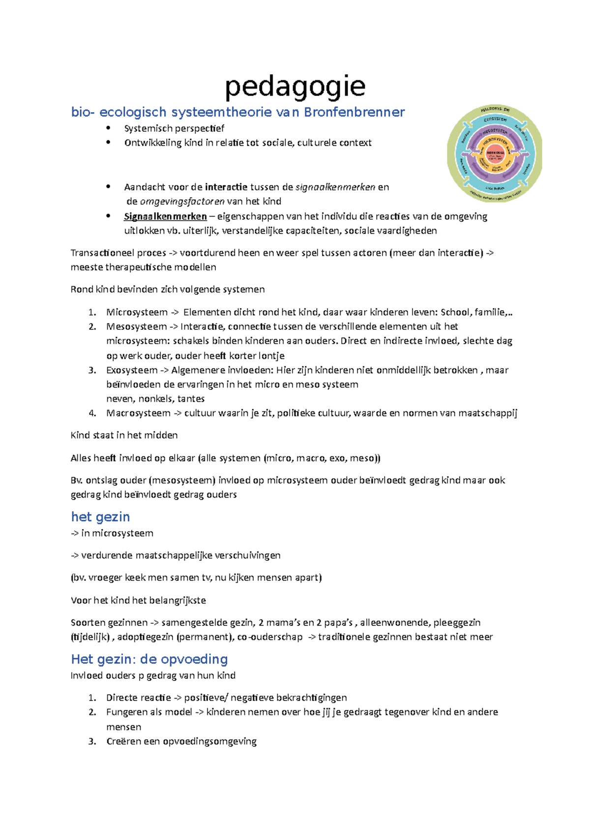 Pedagogie - pedagogie bio- ecologisch systeemtheorie van Bronfenbrenner ...