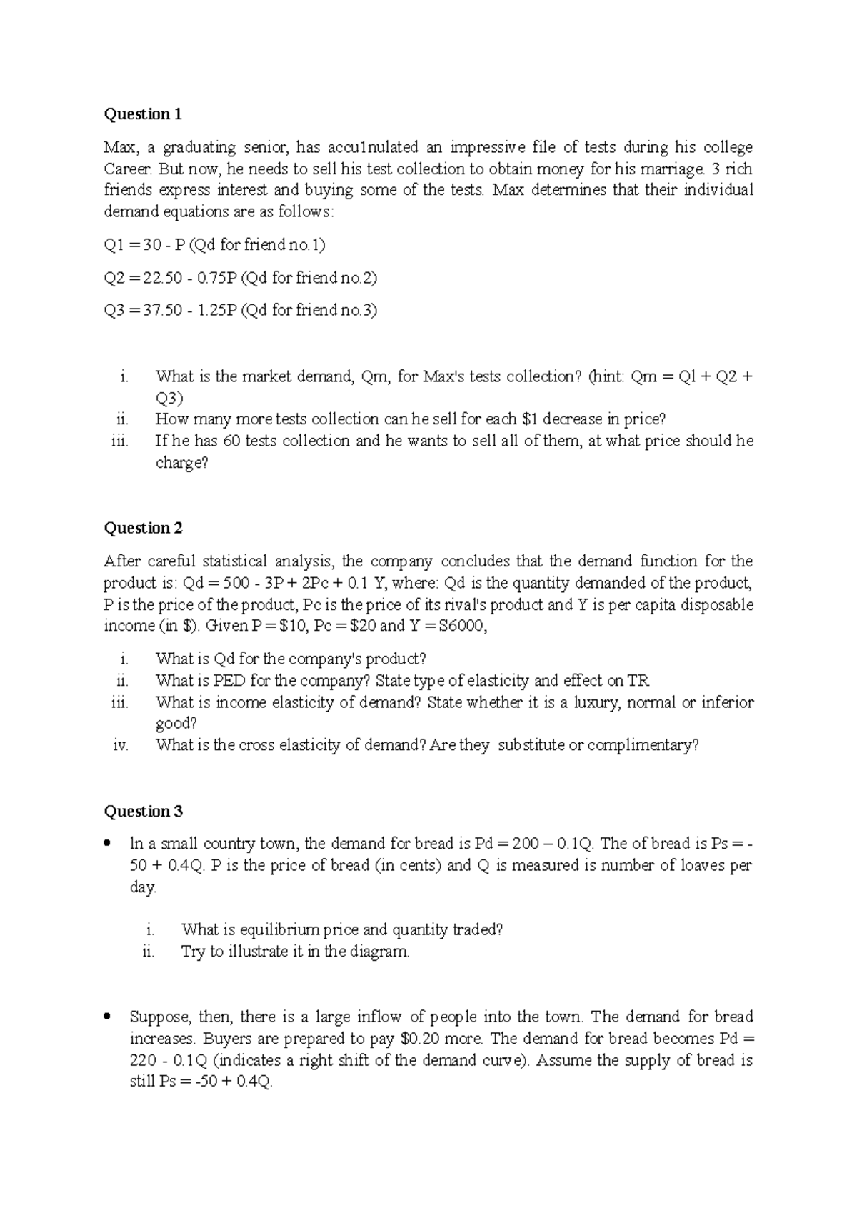 Tutorial Demand - Practice question - Question 1 Max, a graduating ...