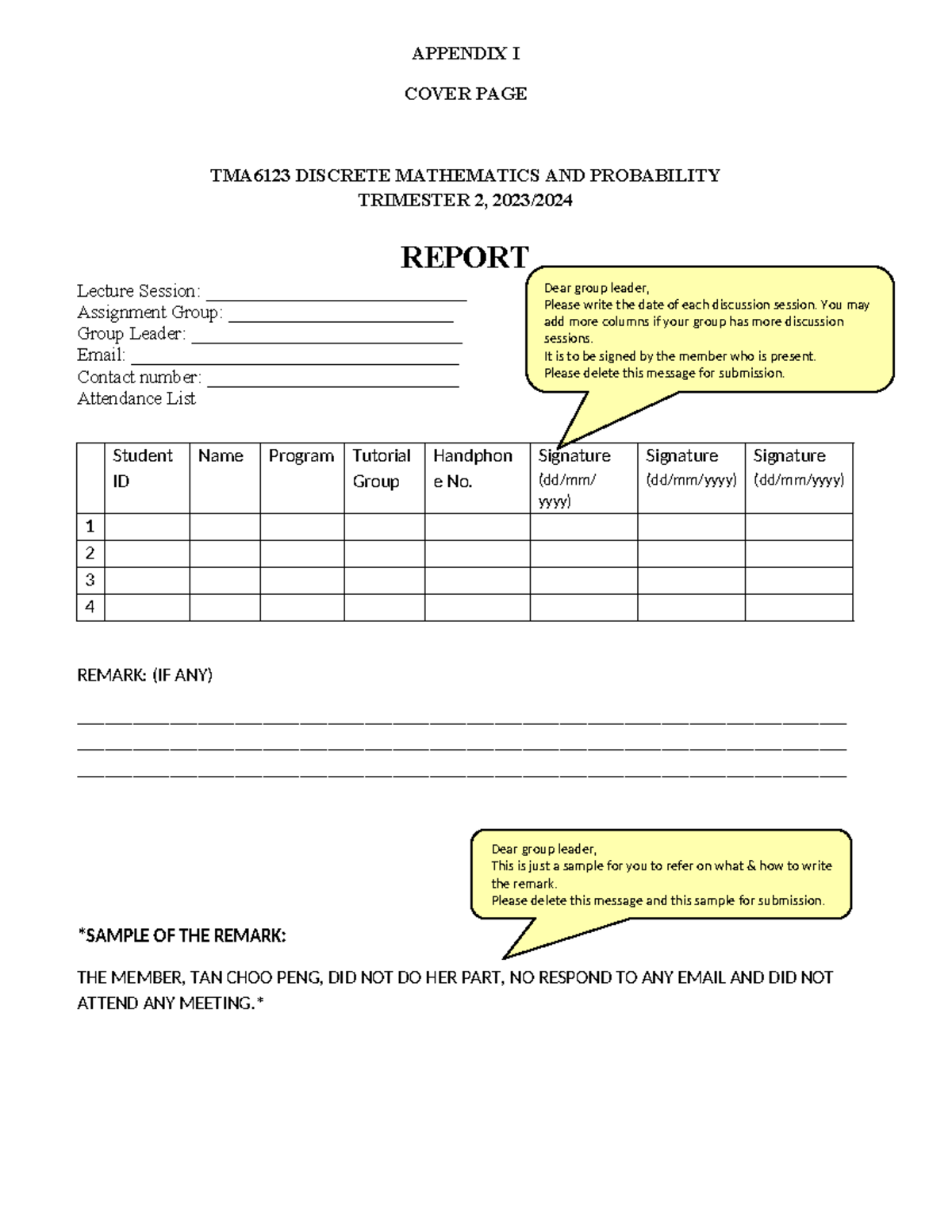 TMA6123 Report (Term2410) Appendices - APPENDIX I COVER PAGE TMA6123 ...