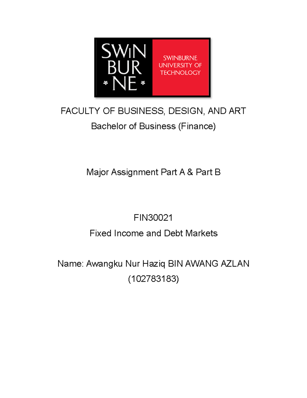 FIN30021 Individual Assignment - FACULTY OF BUSINESS, DESIGN, AND ART ...