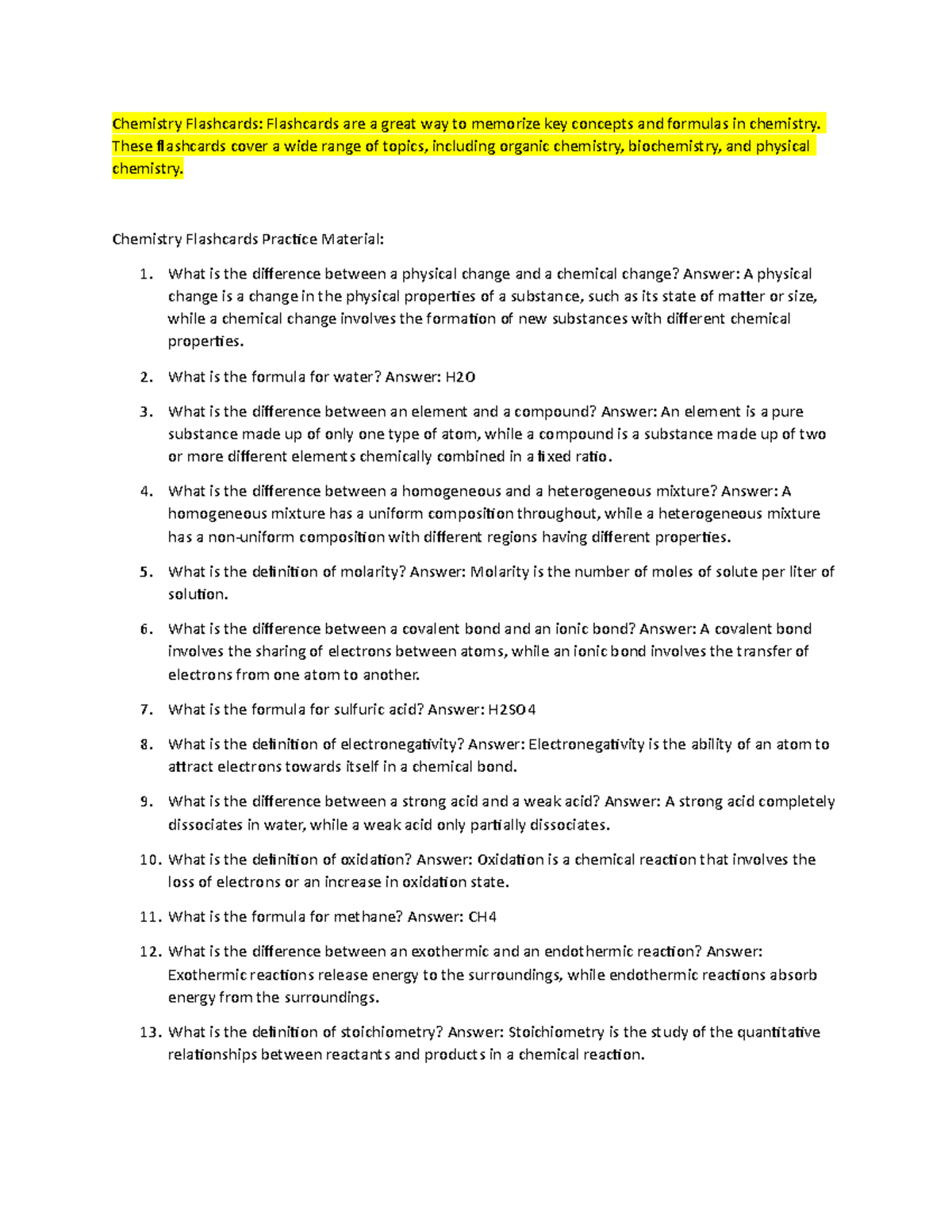 Chemistry Flashcard 2 - These flashcards cover a wide range of topics ...