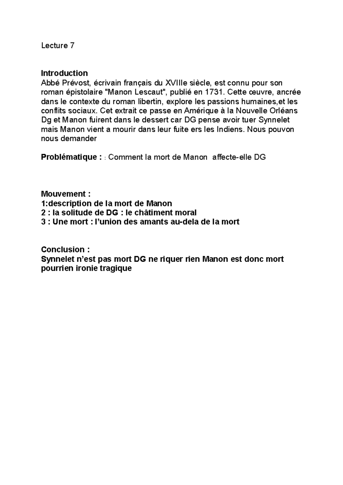 Lecture linéaire n°7 - Lecture 7 Introduction Abbé Prévost, écrivain ...