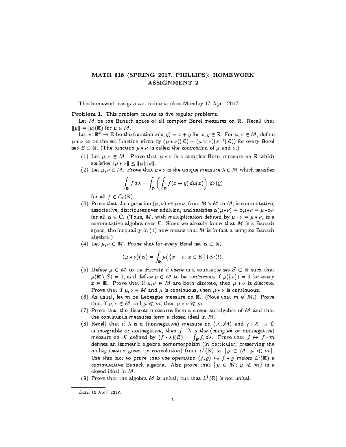 618 Sp17 HW02 - Homework assignment 2 - MATH 618 (SPRING 2017, PHILLIPS ...