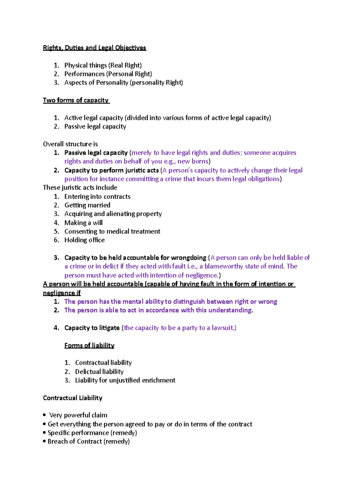 Law of Persons (Study Notes) - Rights, Duties and Legal Objectives ...