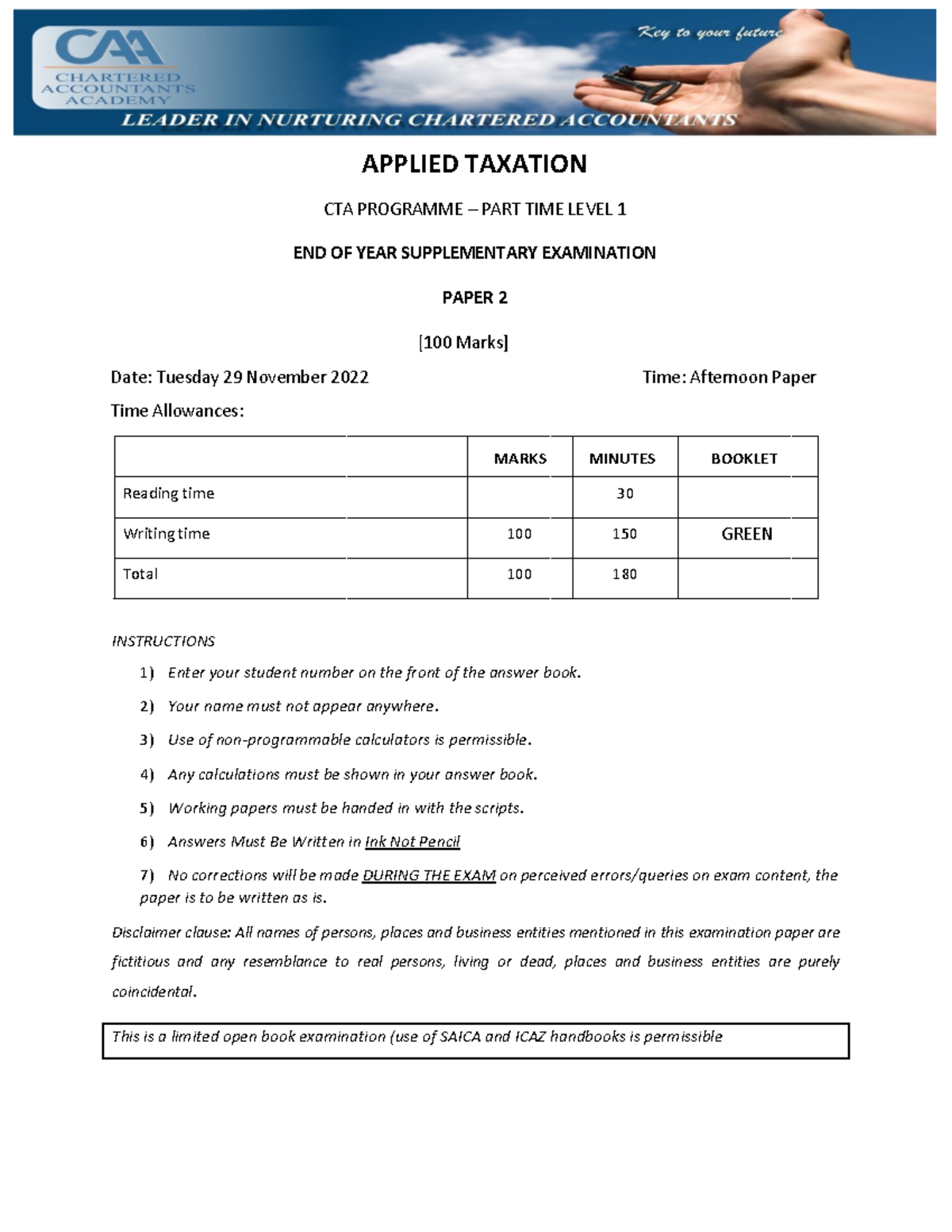 2022 CTA L1 Tax Supp Paper 2 - Scenario - APPLIED TAXATION CTA ...