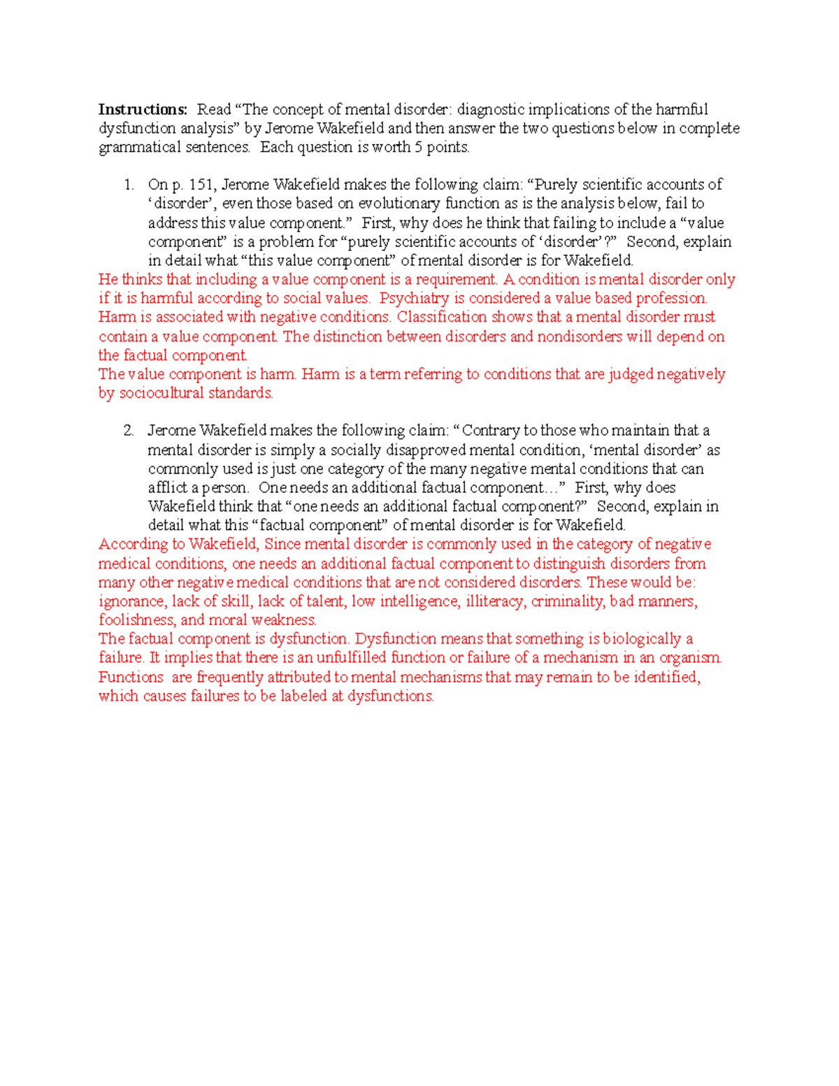 The concept of mental disorder HW Questions - Instructions: Read “The ...