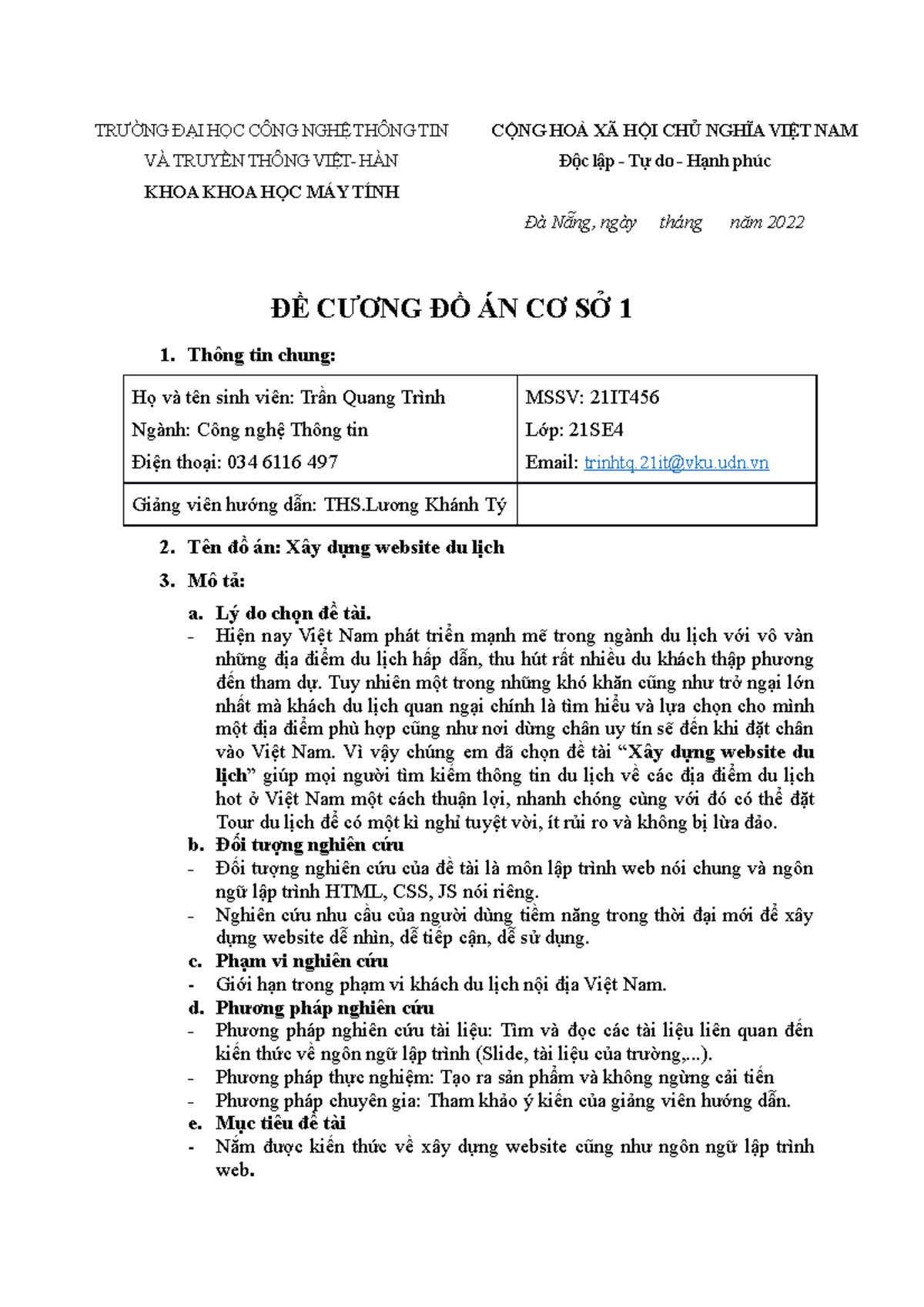 Đề Cương đồ án Cơ Sở 1 Đề Cương đồ án TrƯỜng ĐẠi HỌc CÔng NghỆ ThÔng Tin VÀ TruyỀn ThÔng 