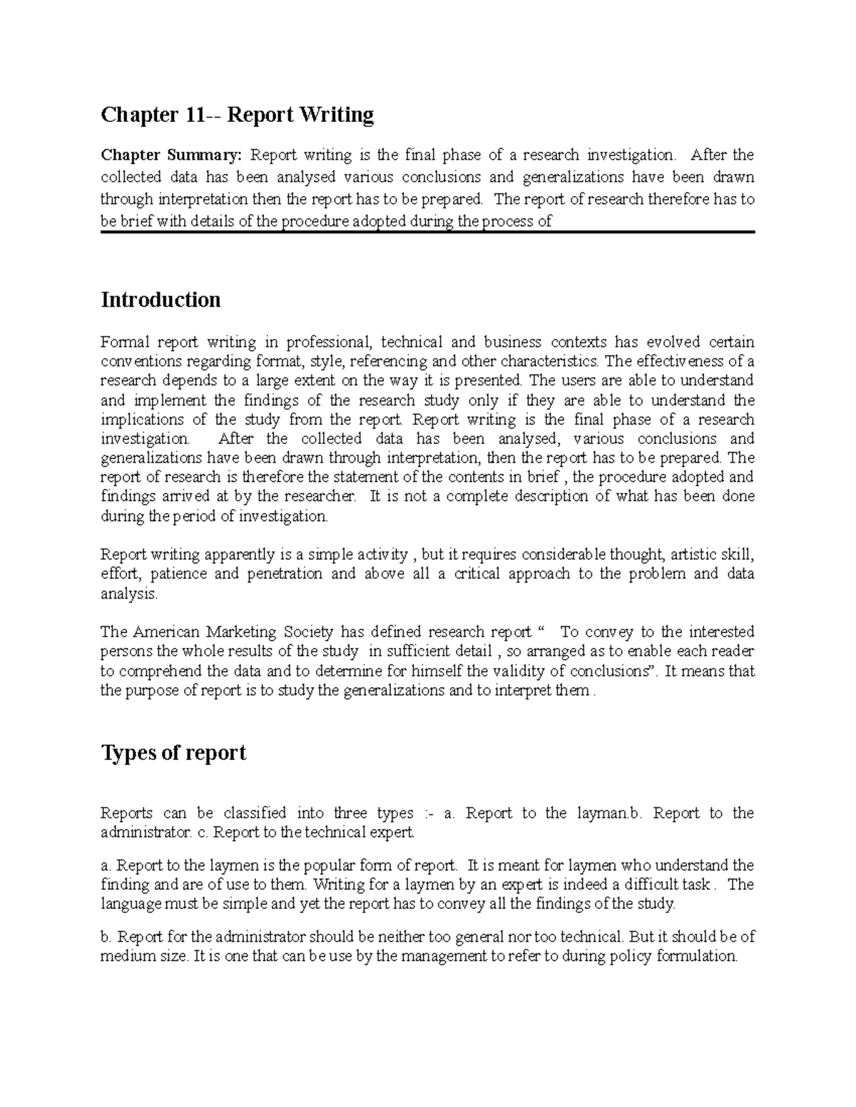 marketing management Chapter 11 - Chapter 11- Report Writing Chapter ...